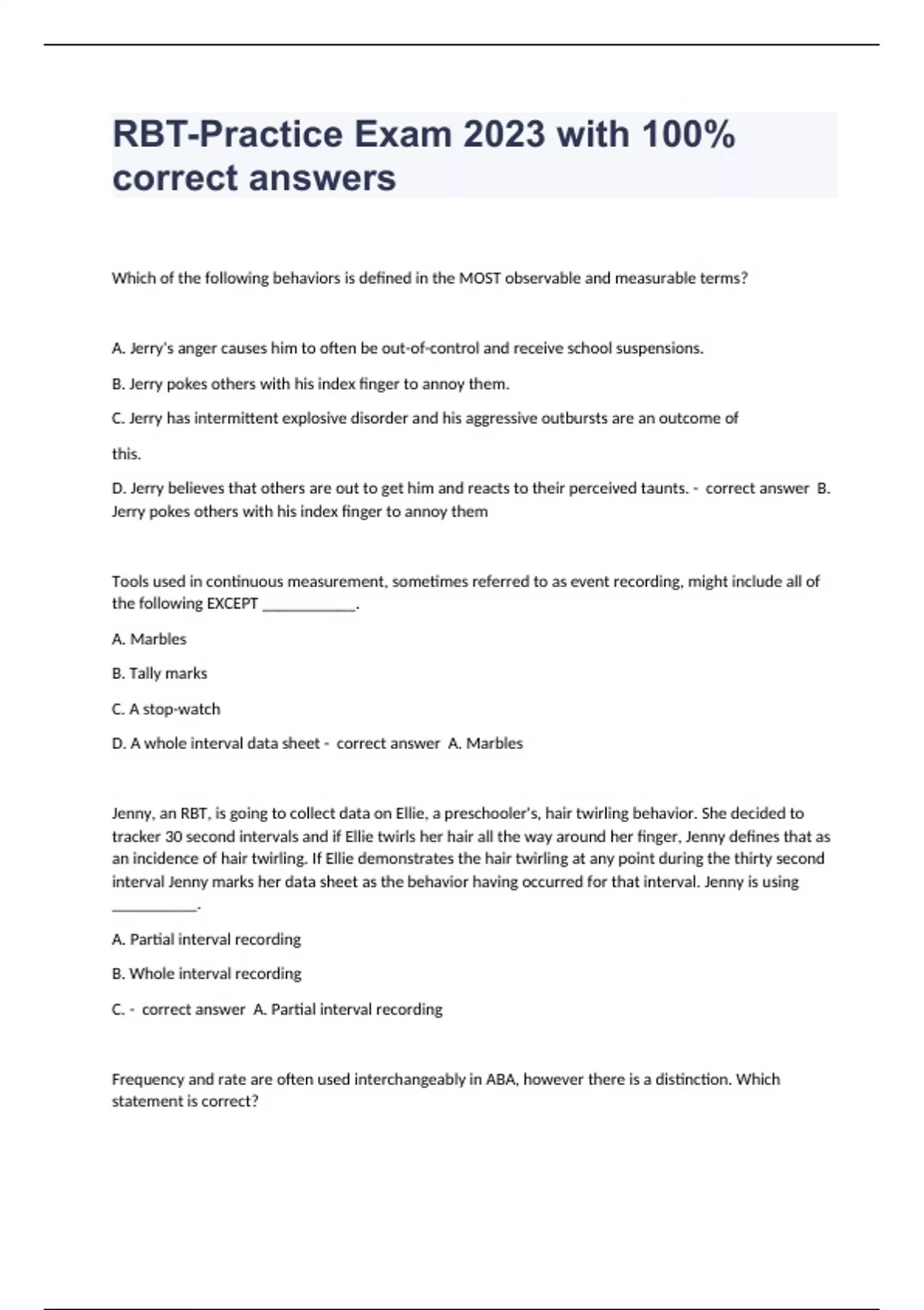 RBT-Practice Exam 2023 with 100% correct answers - Rbt - Stuvia US