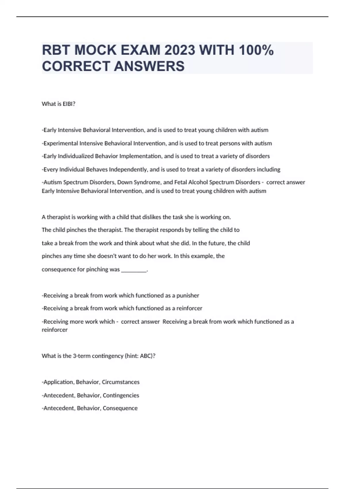 RBT MOCK EXAM 2023 WITH 100% CORRECT ANSWERS - Rbt - Stuvia US