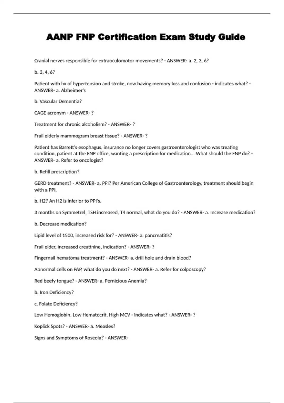 AANP FNP Certification Exam Study Guide - AANP- AGPCNP - Stuvia UK