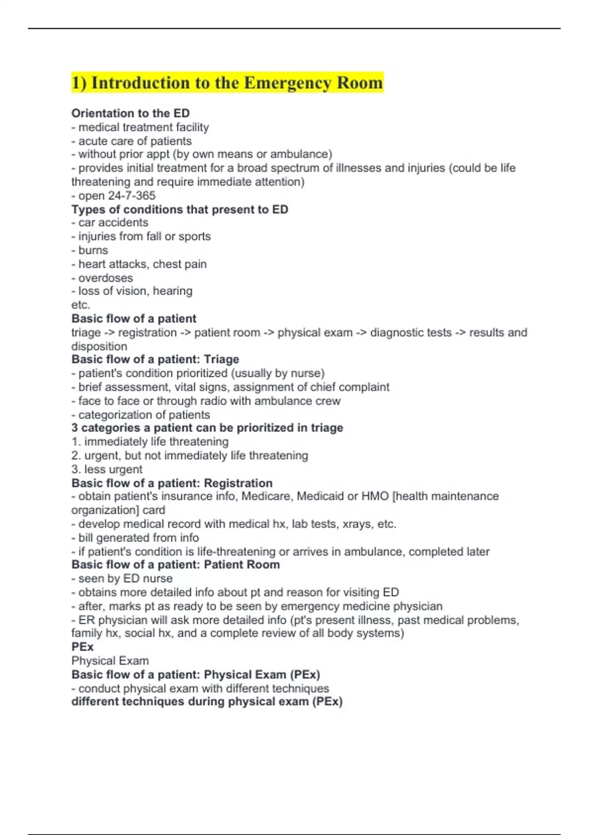 1) Introduction to the Emergency Room - Emergency Room - Stuvia US