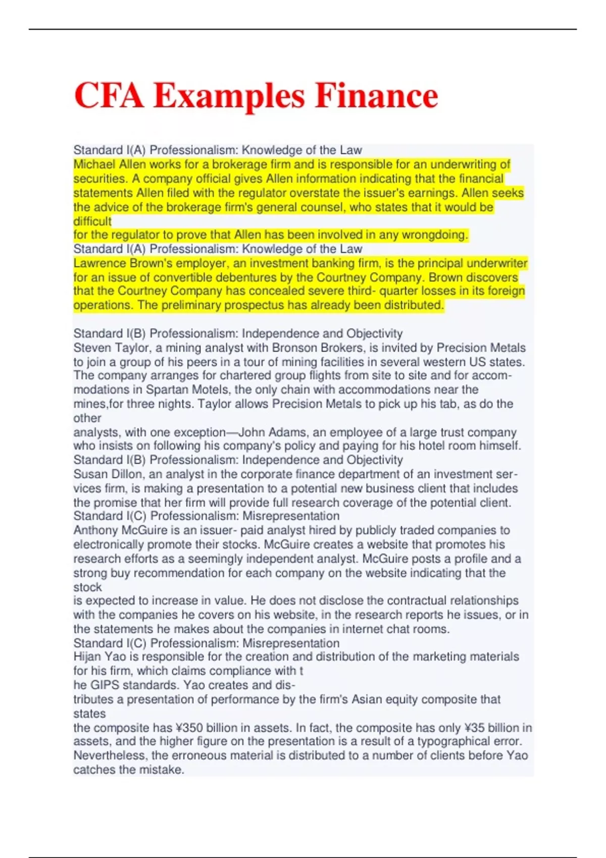 CFA Examples Finance Manifest Academic Mastery. - CFA Finance - Stuvia US