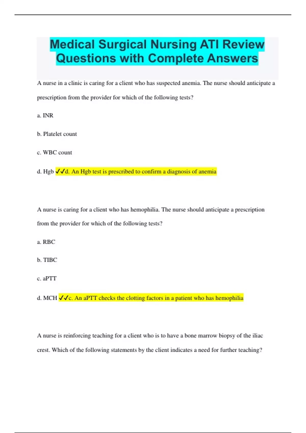 Medical Surgical Nursing ATI Review Questions with Complete Answers.pdf ...