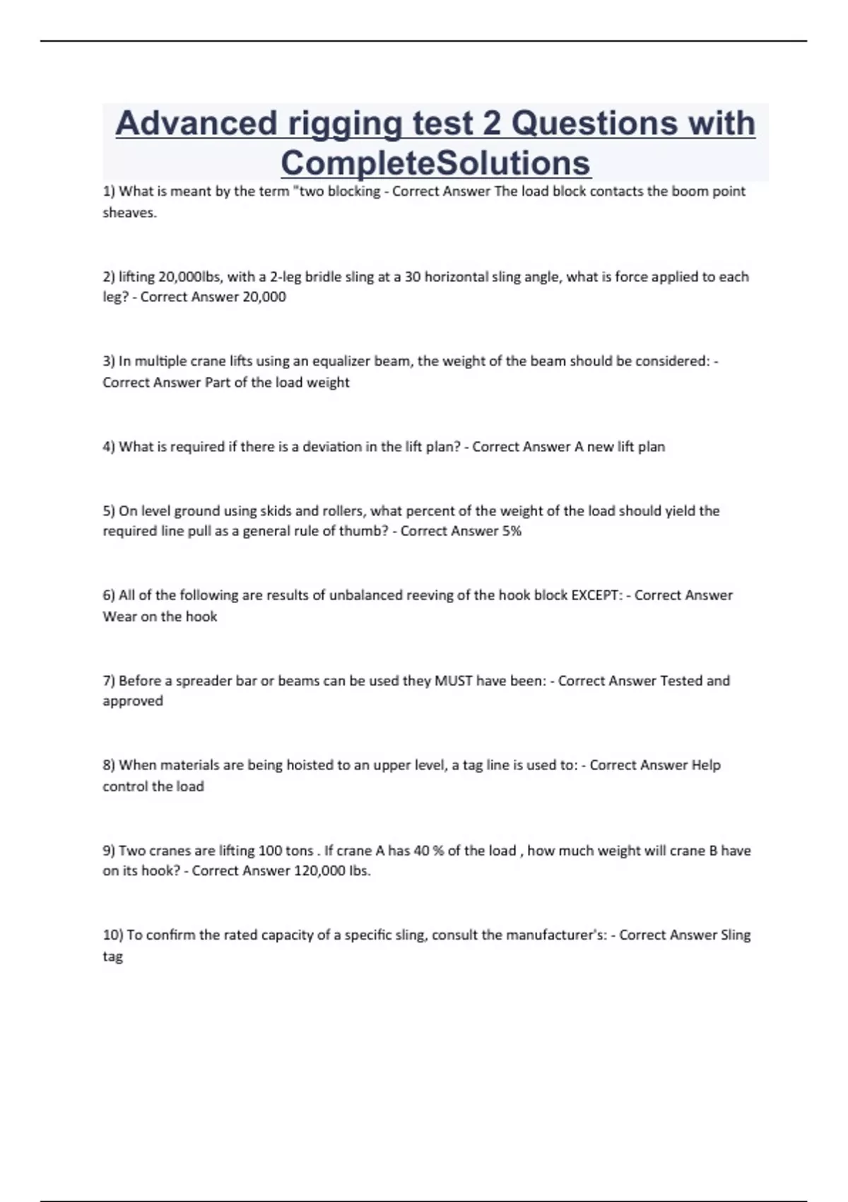 BUNDLE:: ADVANCED RIGGING TESTS LATEST UPDATE 2024/2025 - Stuvia US