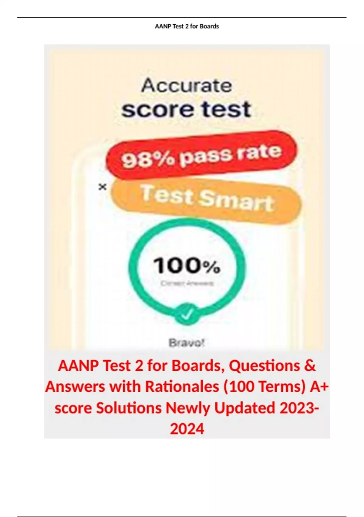 AANP Test 2 for Boards, Questions & Answers with Rationales (100 Terms ...