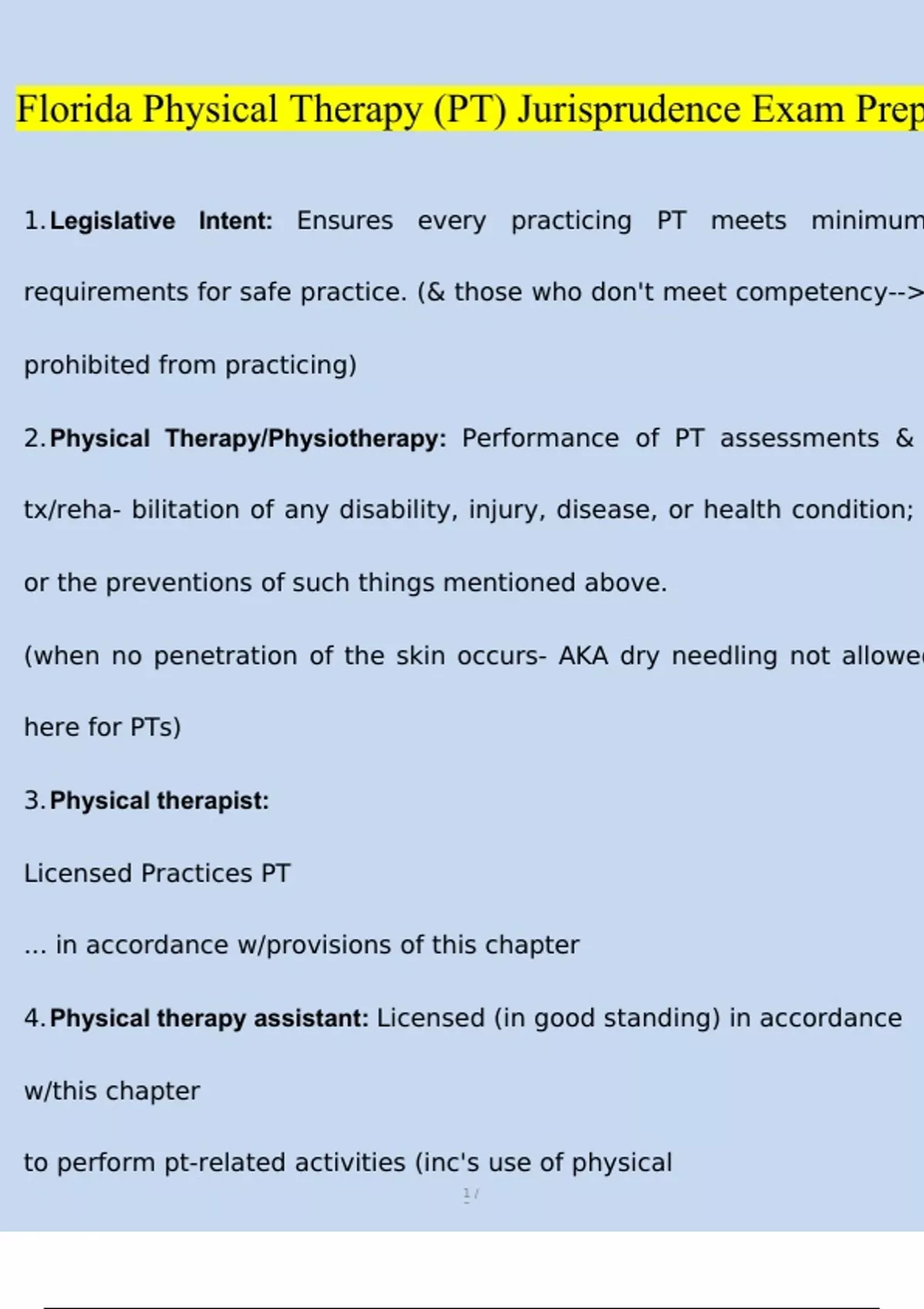 Florida Physical Therapy (PT) Jurisprudence Exam Prep (2023/2024 ...