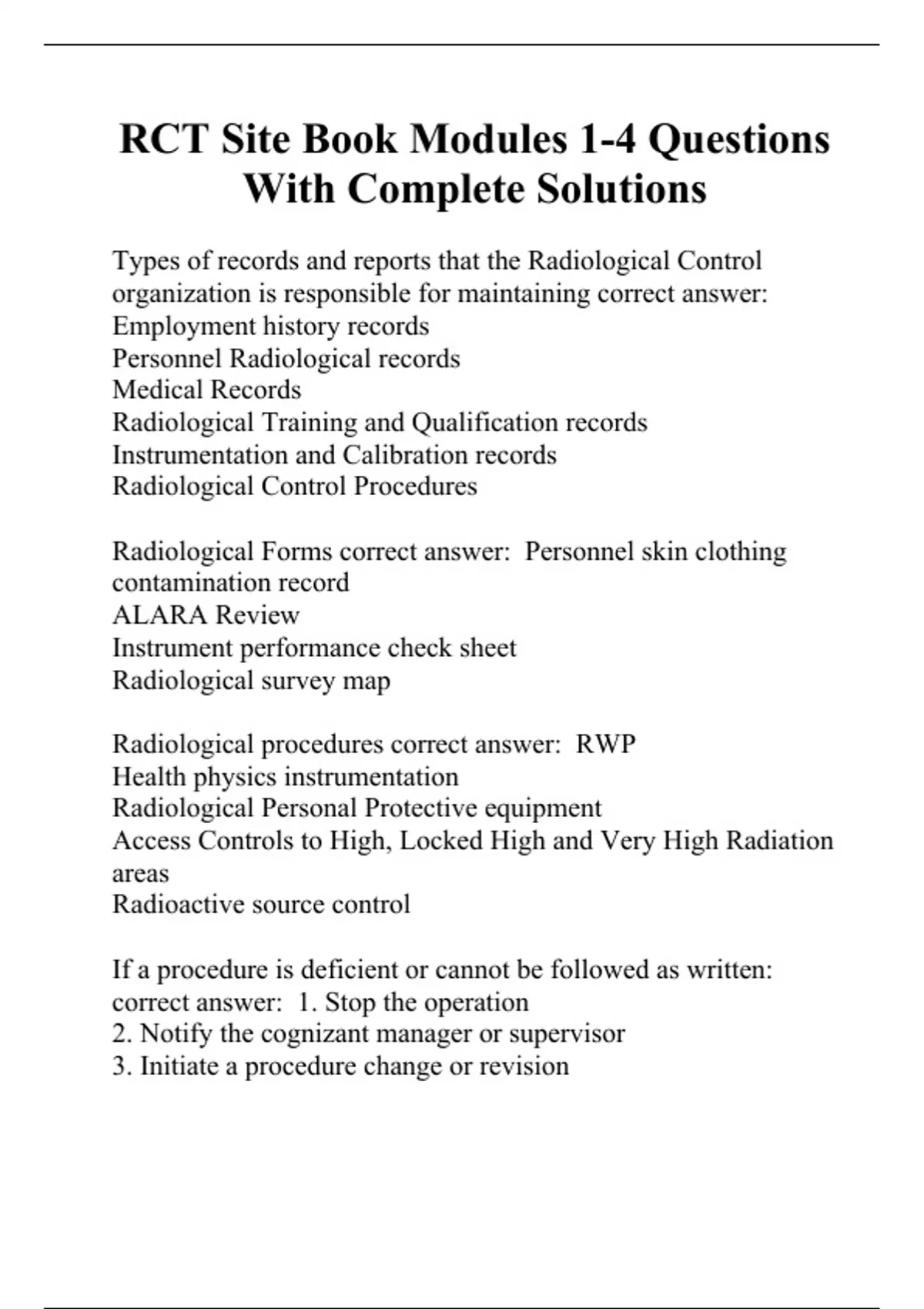 RCT Site Book Modules 1-4 Questions With Complete Solutions - RCT ...