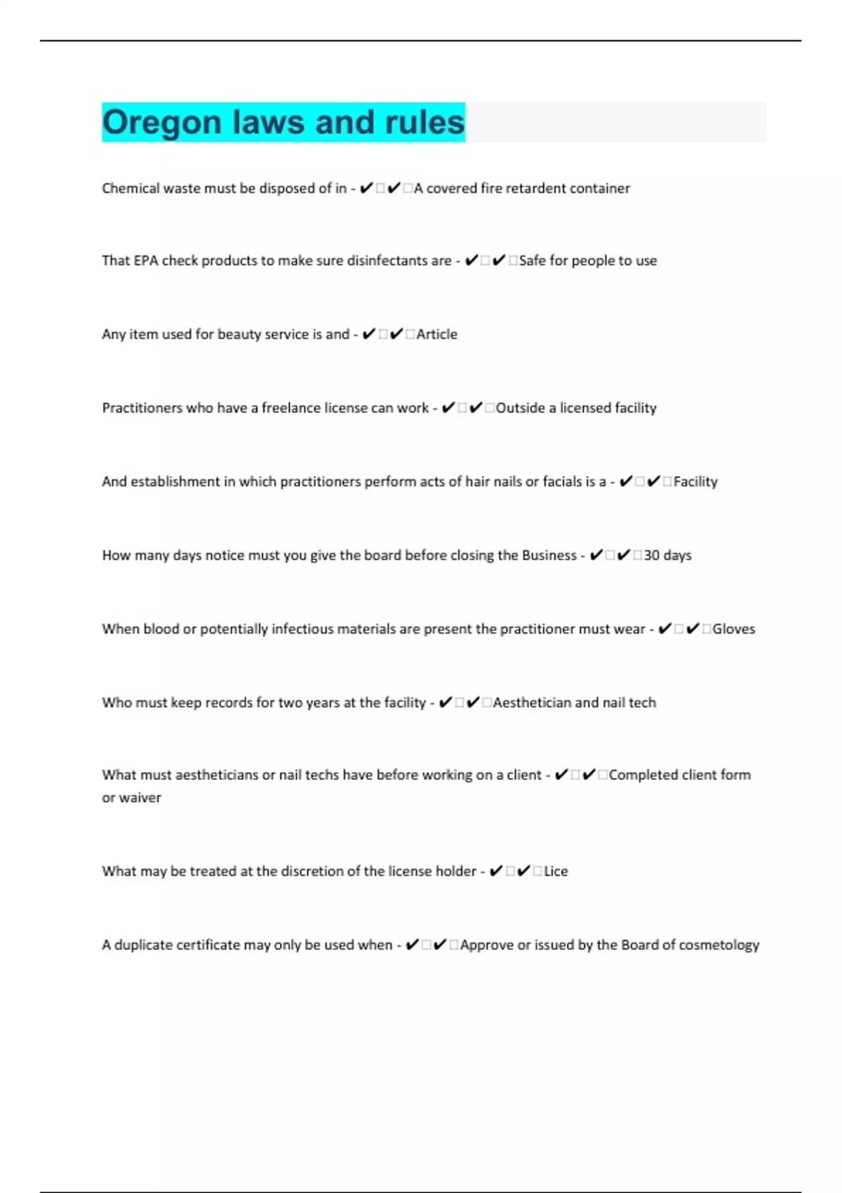 Oregon laws and rules 152 Questions And Answers - Oregon laws and rules ...