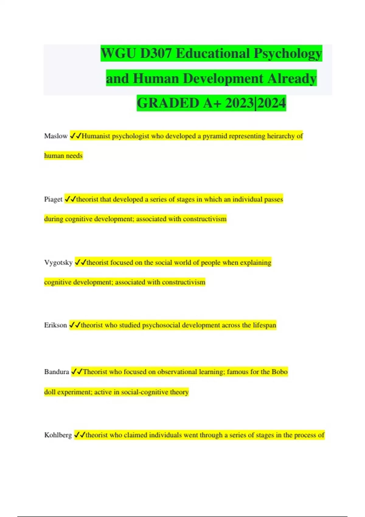 WGU D307 EDUCATIONAL PSYCHOLOGY AND DEVELOPMENT OF CHILDREN AND ...