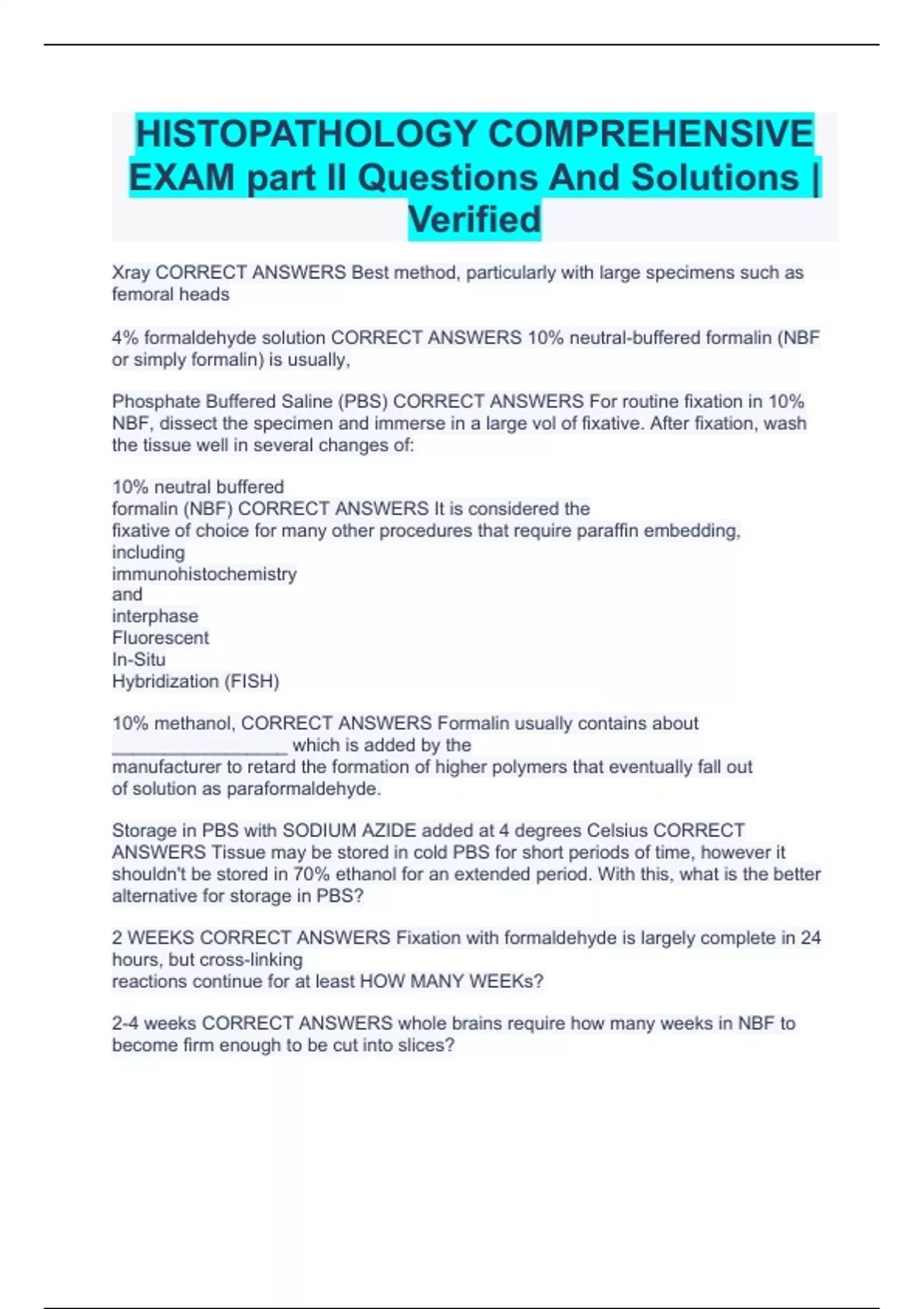 HISTOPATHOLOGY COMPREHENSIVE EXAM part II Questions And Solutions ...