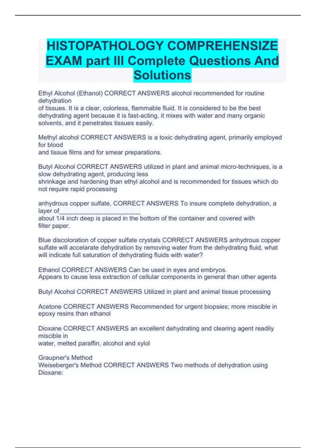 HISTOPATHOLOGY COMPREHENSIZE EXAM part III Complete Questions And ...