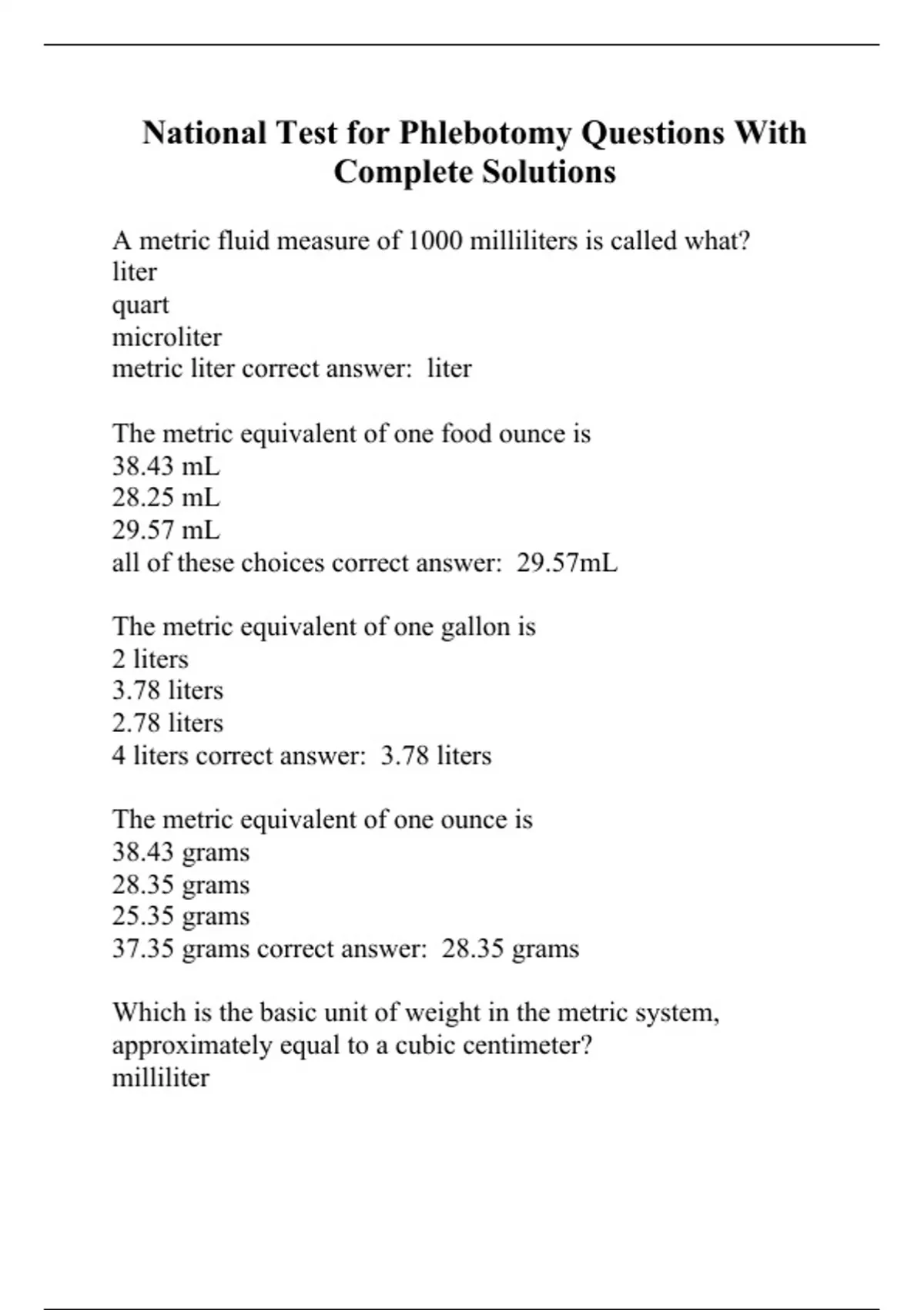 National Test for Phlebotomy Questions With Complete Solutions ...