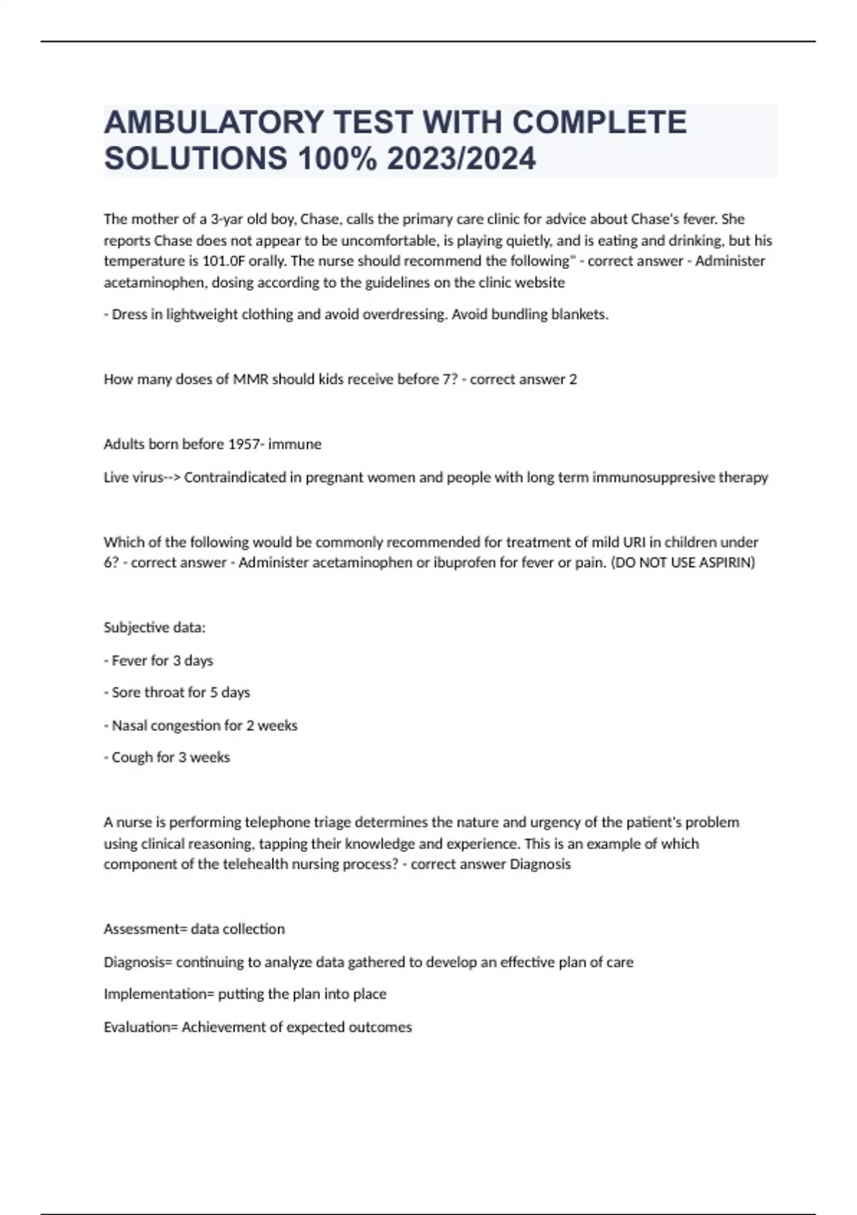 AMBULATORY TEST WITH COMPLETE SOLUTIONS 100% 2023/2024 - Ambulatory ...