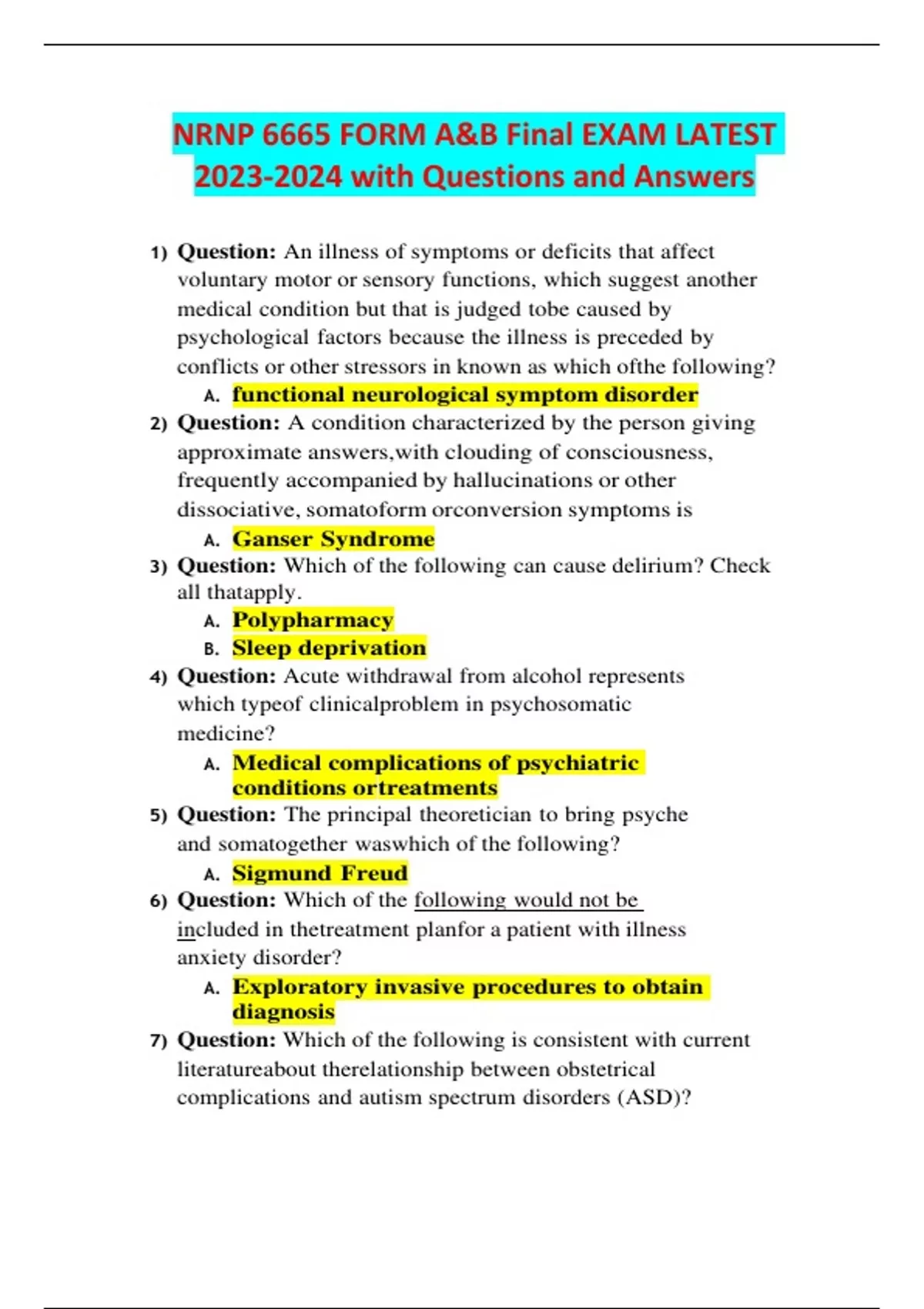 NRNP 6665 FORM A&B Final EXAM LATEST with Questions and Answers - NRNP ...