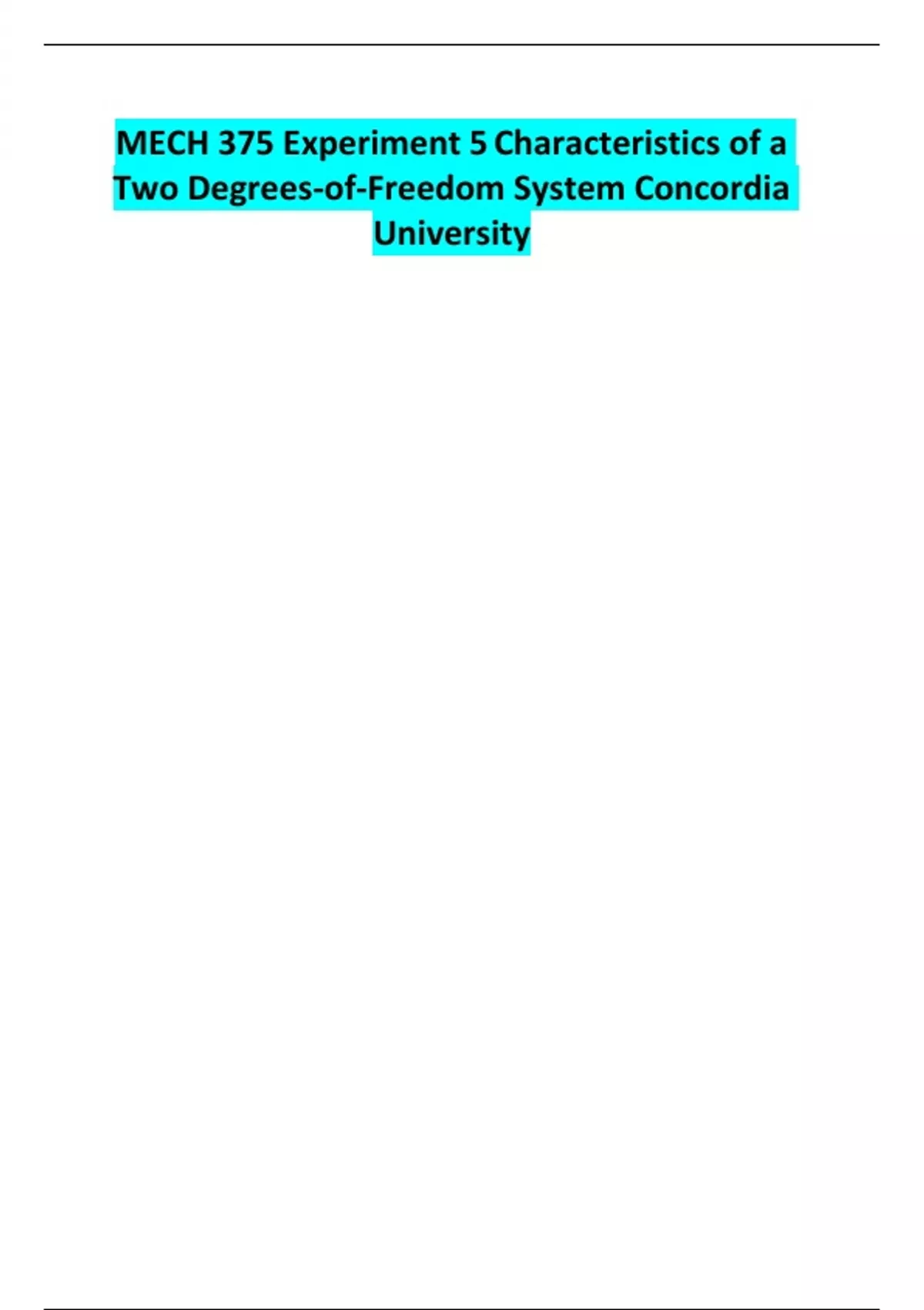 MECH 375 Experiment 5 Characteristics of a Two Degrees-of-Freedom ...
