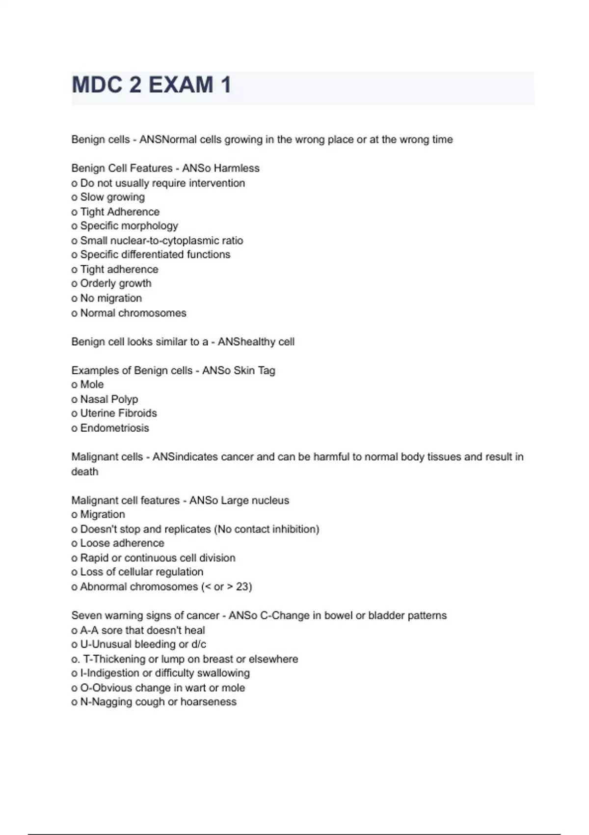MDC 2 EXAM 1 graded A+ 100% verified - NUR 2392 Multidimensional Care ...