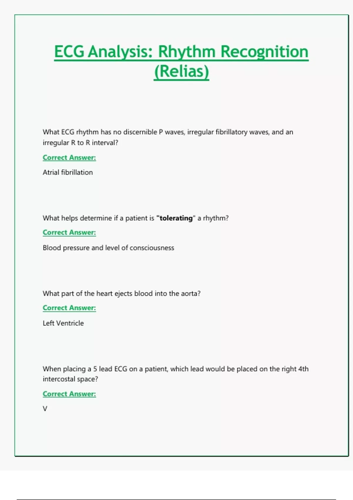 ECG Analysis: Rhythm Recognition (Relias) - ECG - Stuvia US