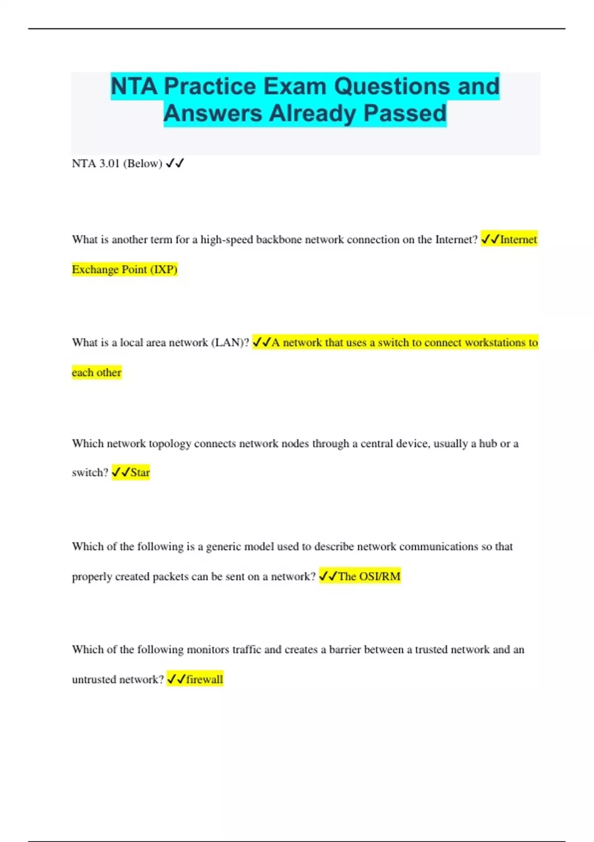 NTA Bundled Exams Questions and Answers (2023/2024) (Complete and ...