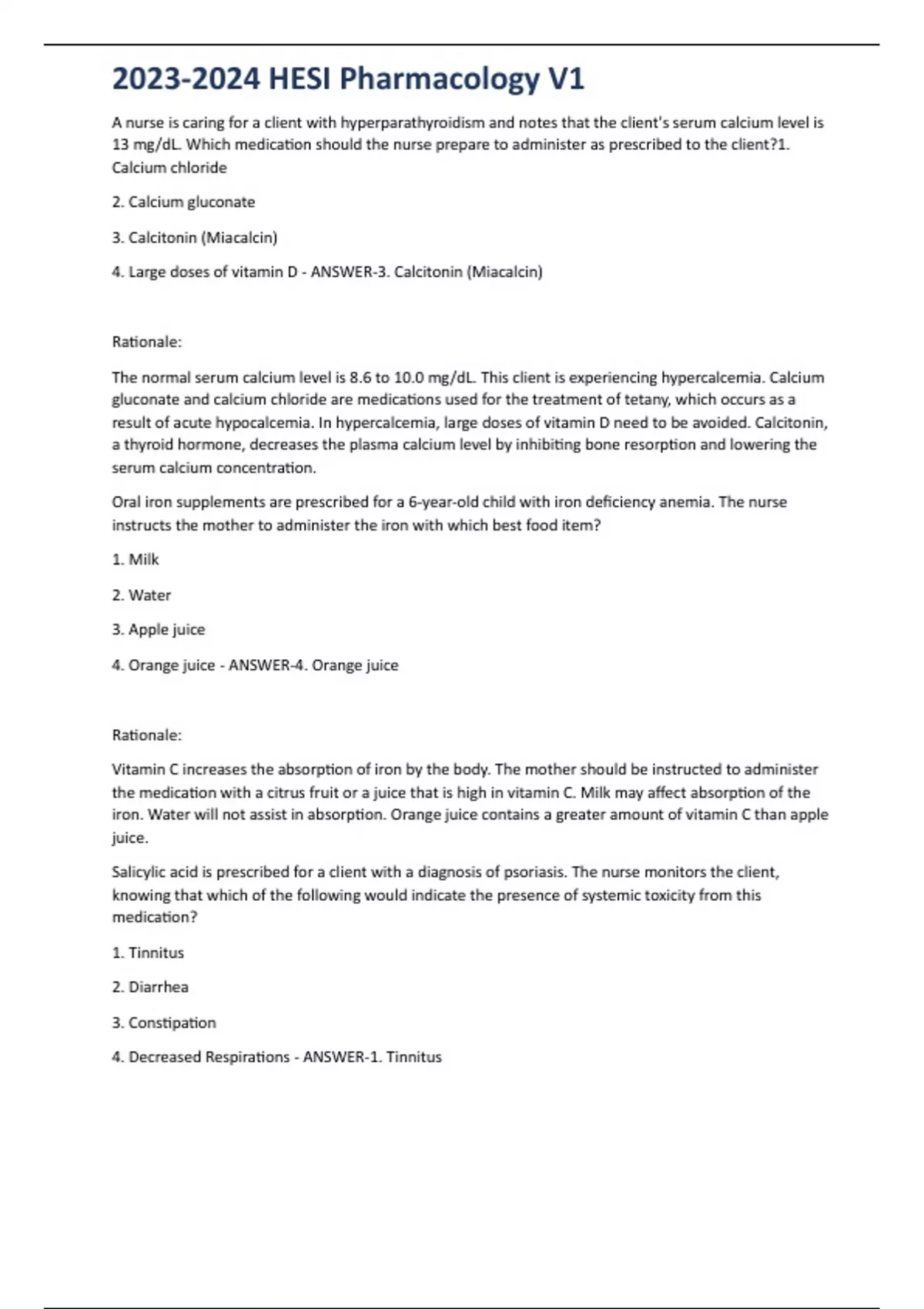 HESI Pharmacology V1 HESI Pharmacology V1 - 2023-2024 HESI - Stuvia US