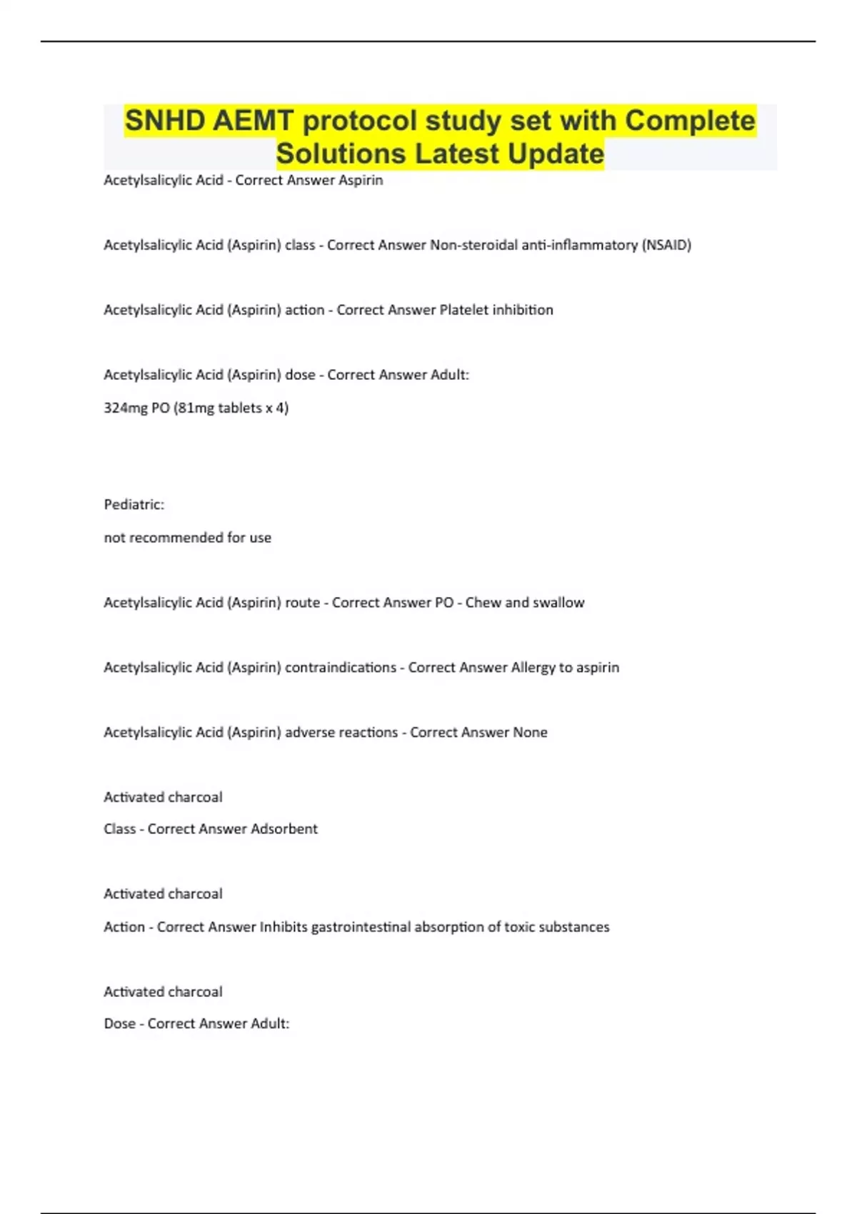 SNHD AEMT protocol study set with Complete Solutions Latest Update ...