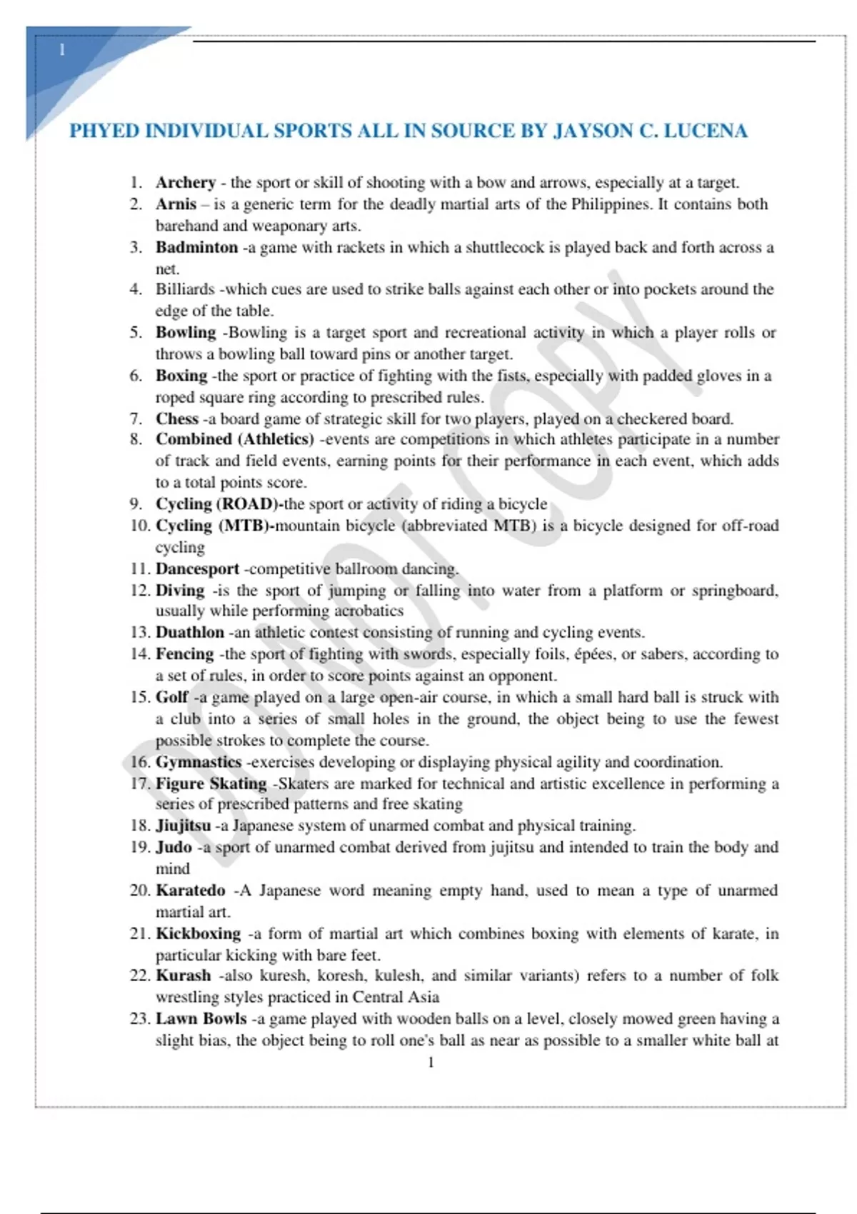 PHYED INDIVIDUAL SPORTS ALL IN SOURCE BY JAYSON C. LUCENA - PHYED ...