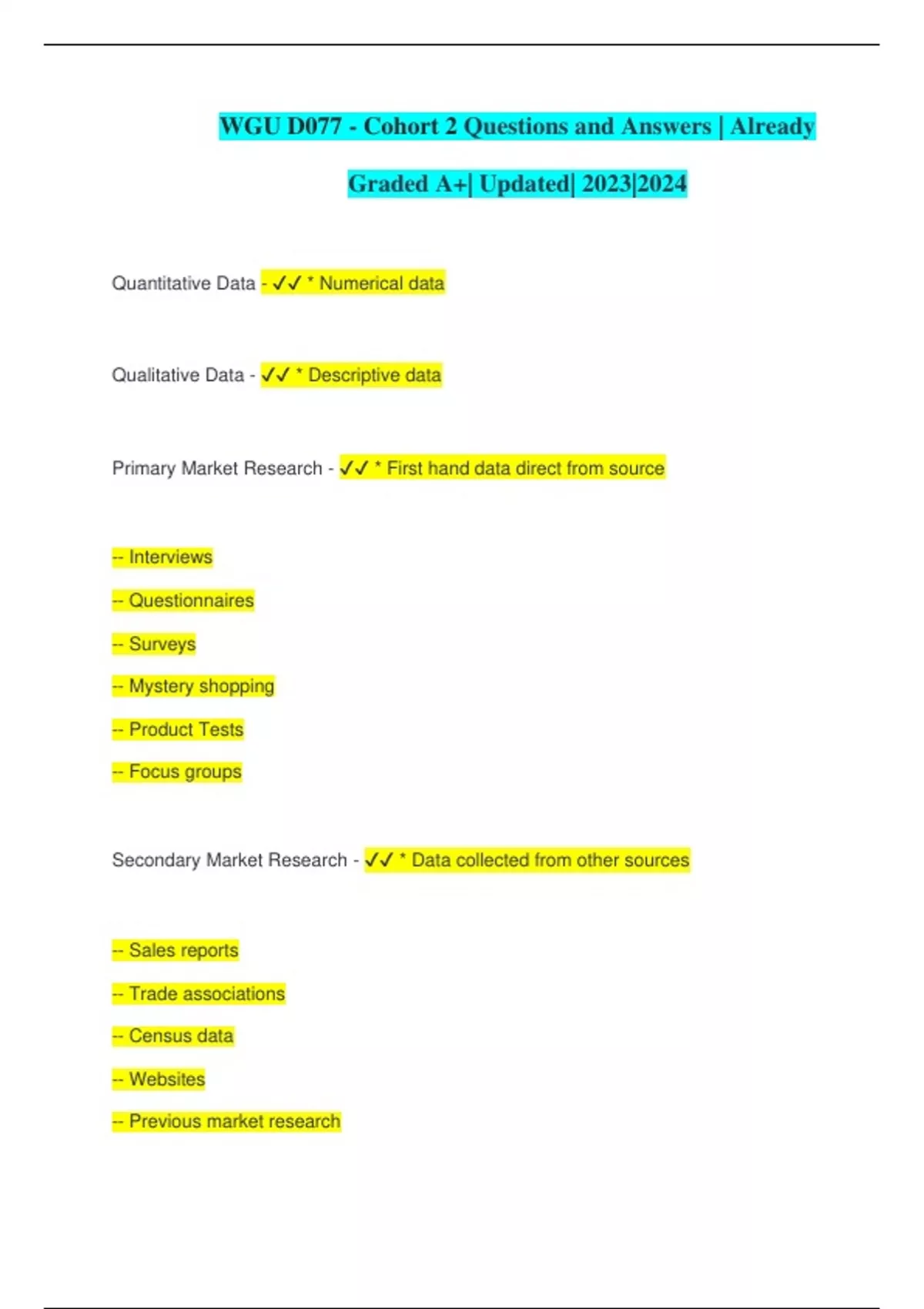 WGU D077 - Cohort 2 Questions and Answers | Already Graded A+| Updated ...