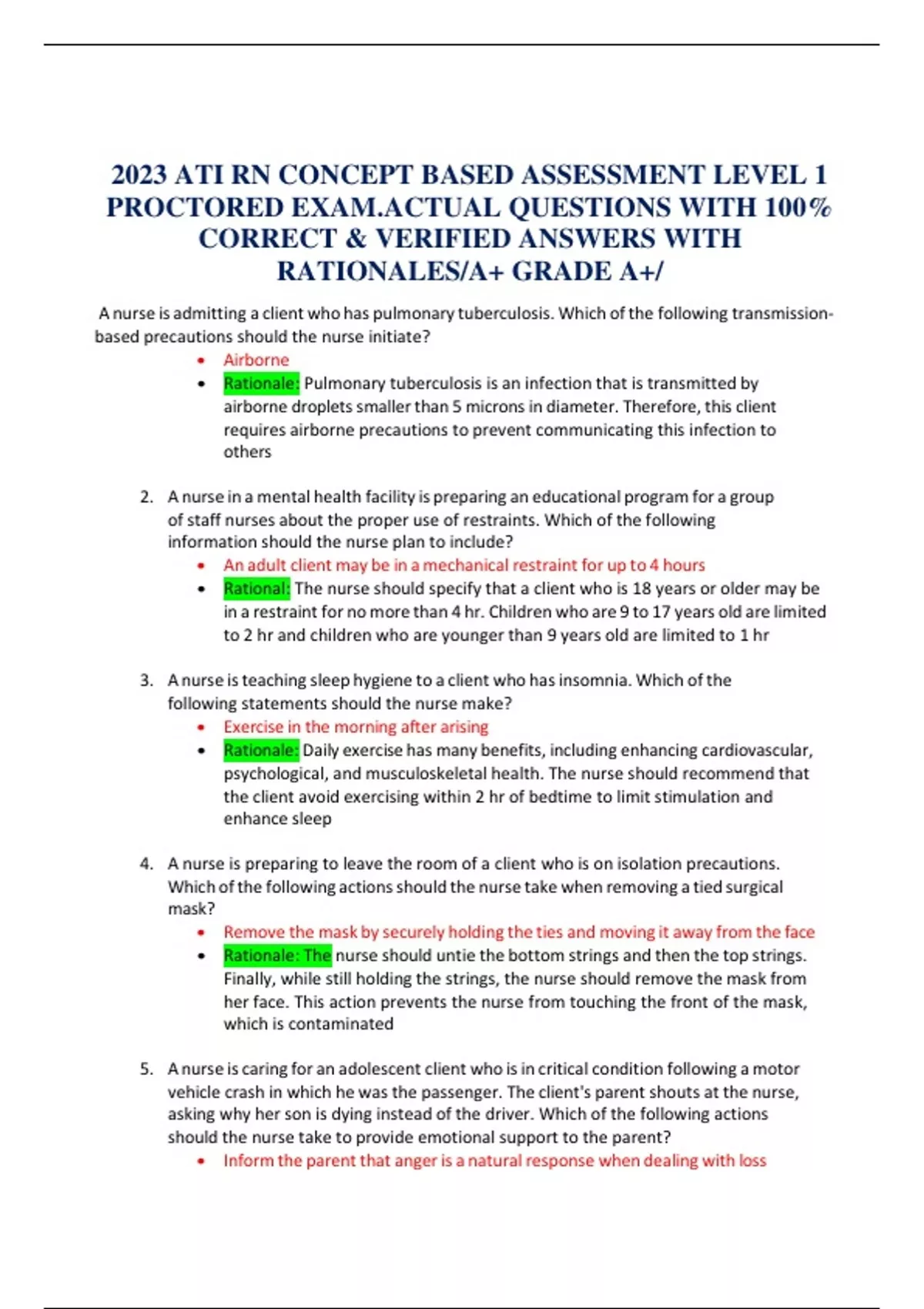2023 ATI RN CONCEPT BASED ASSESSMENT LEVEL 1 PROCTORED EXAM.ACTUAL ...