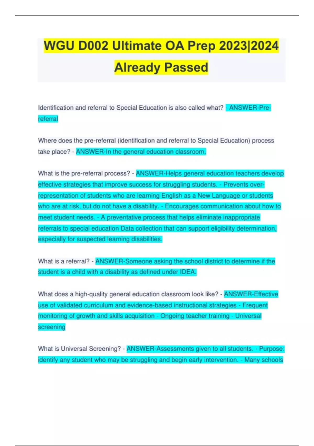 WGU D002 Ultimate OA Prep 2023|2024 Already Passed - WGU D002 - Stuvia US