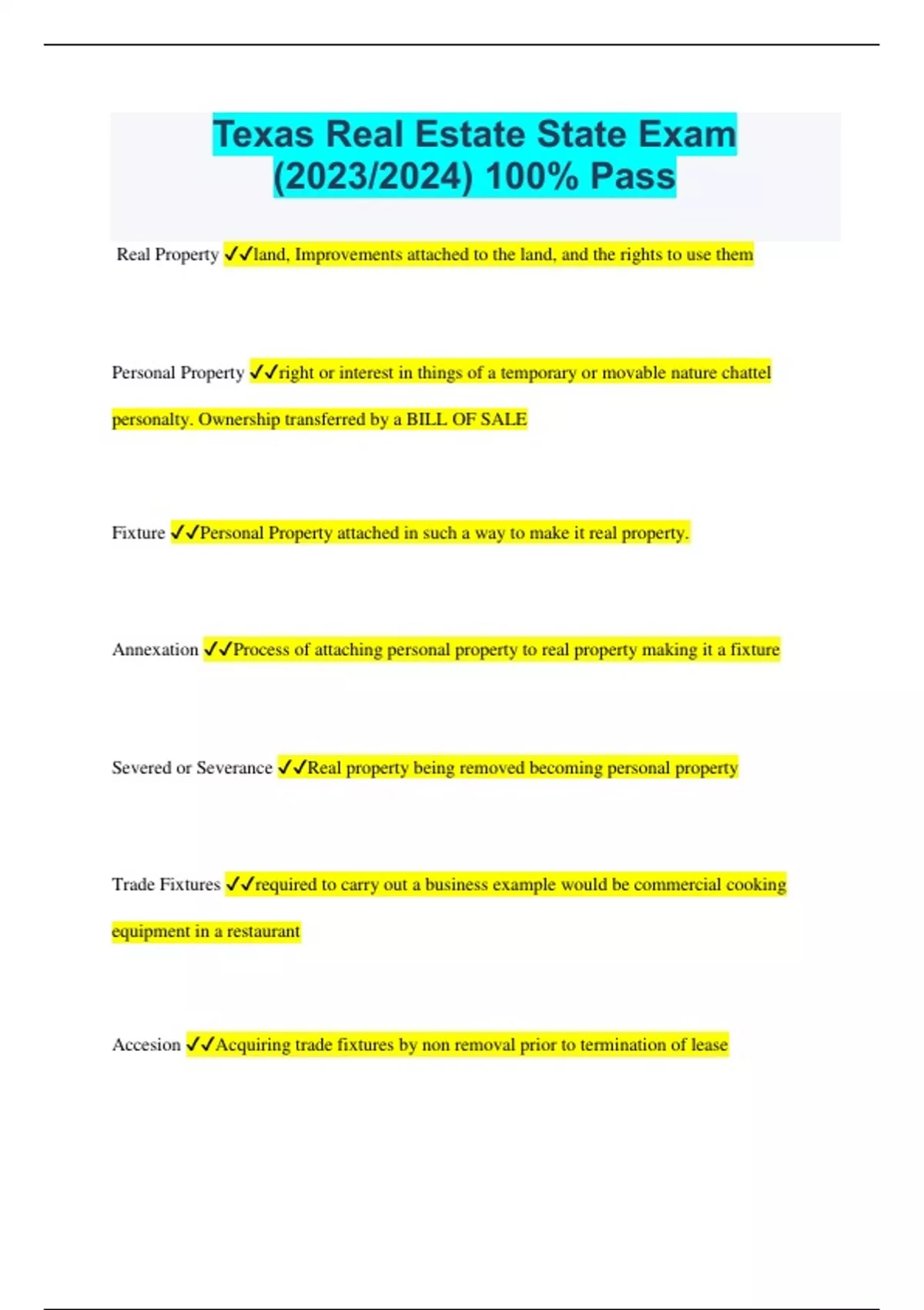 Texas Real Estate Bundled Exams Questions and Answers Multiple Versions ...