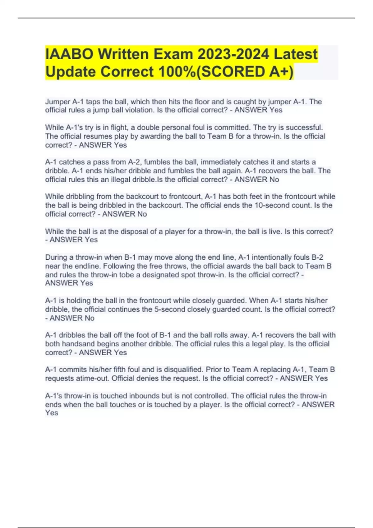 IAABO Written Exam Latest Update Correct 100%(SCORED A+) - IAABO ...