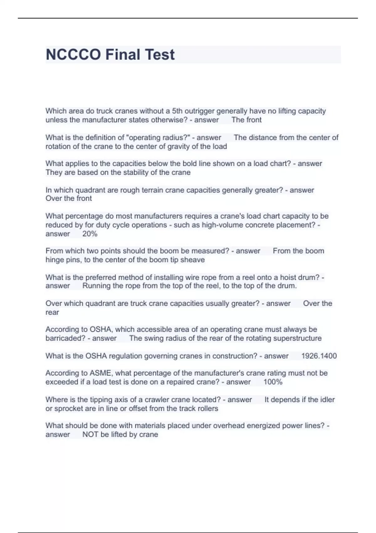 NCCCO Final Test Questions and Answers 100% correct 2023 - Nccco ...