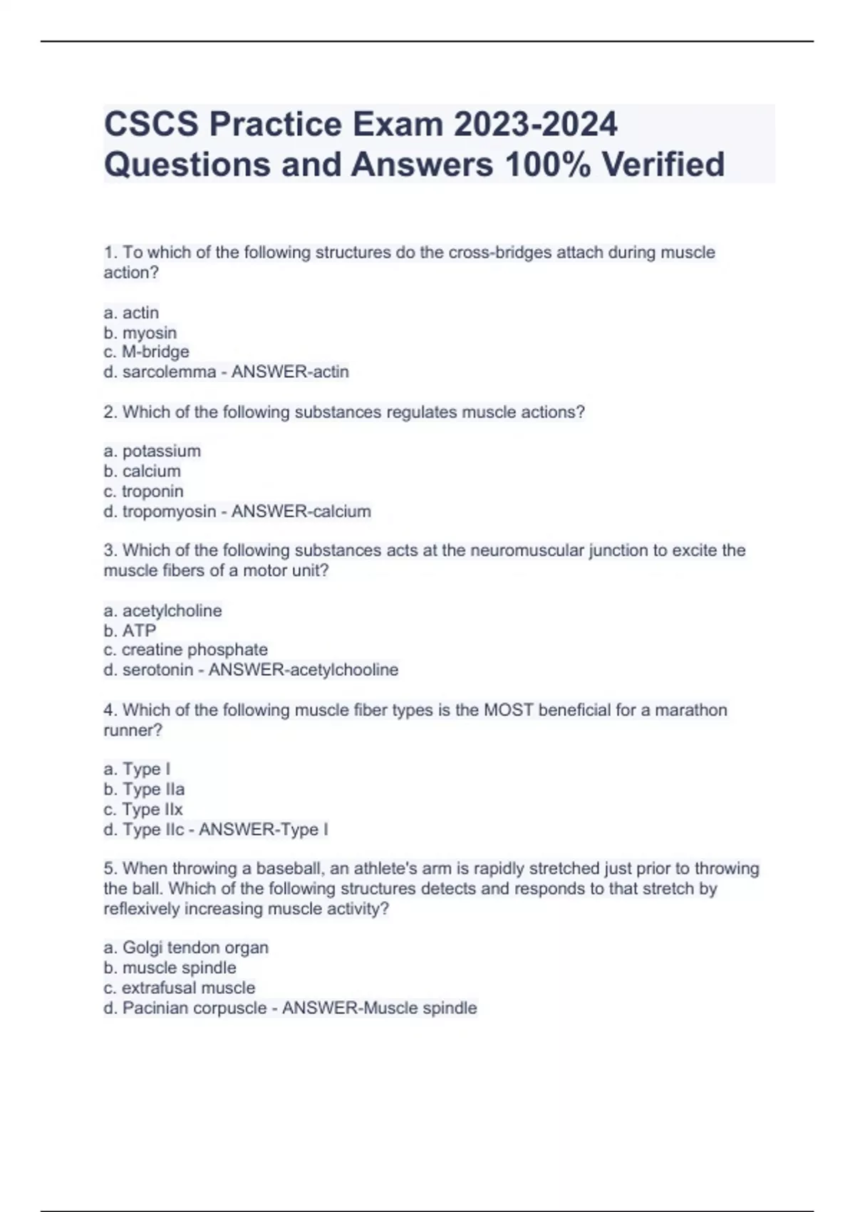 CSCS Exam BUNDLE| Questions & Answers 100% Correct - Stuvia US