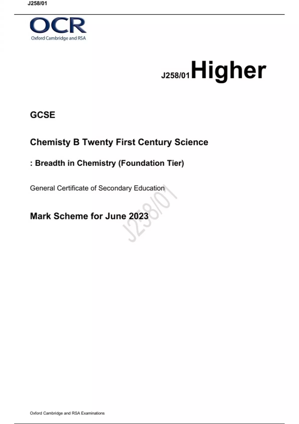 OCR GCSE Chemistry B Paper 1 and 2 Foundation tier Twenty First Century Science Question papers ...
