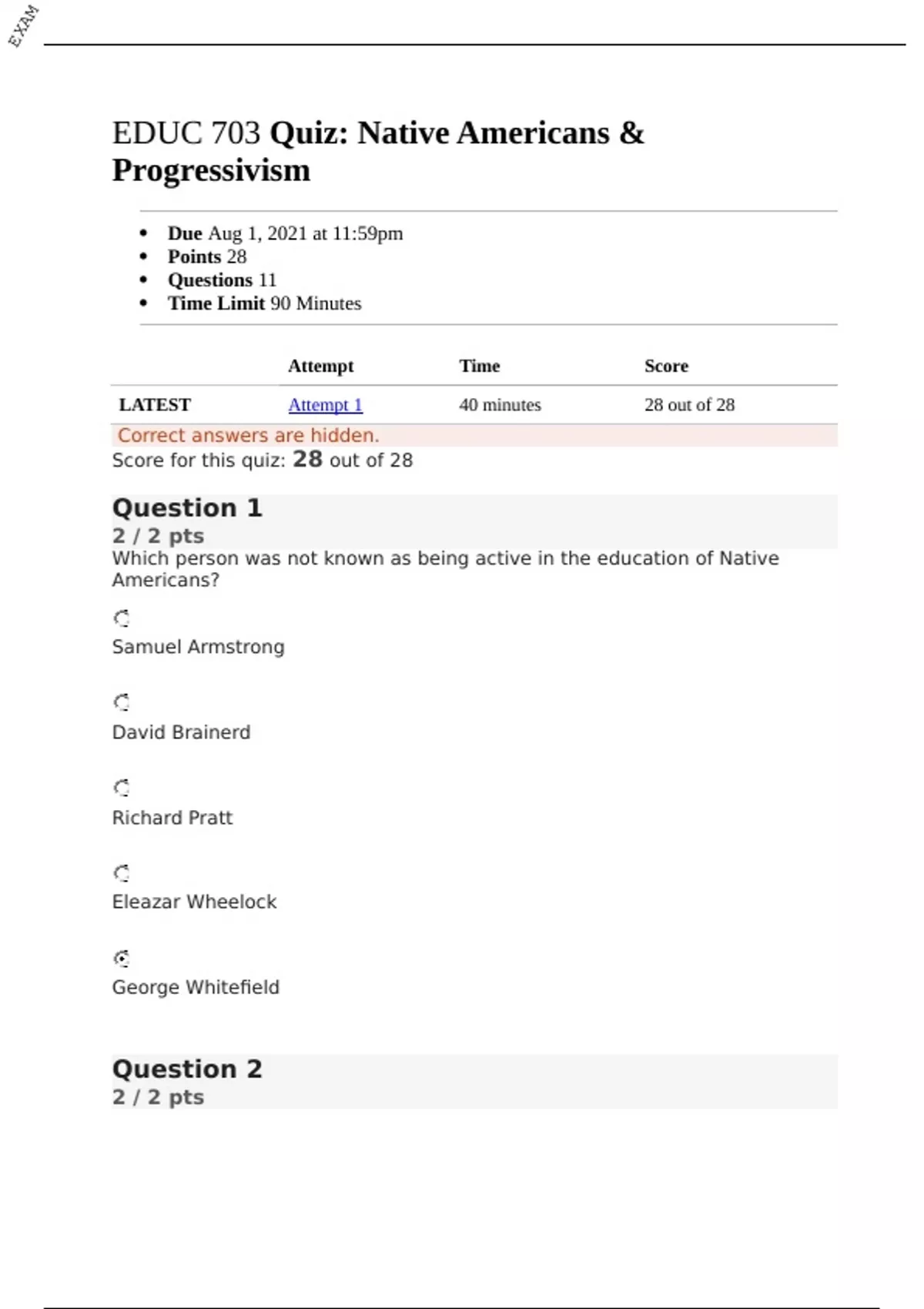 EDUC 703 Quiz: Native Americans & Progressivism - EDUC 703 - Stuvia US