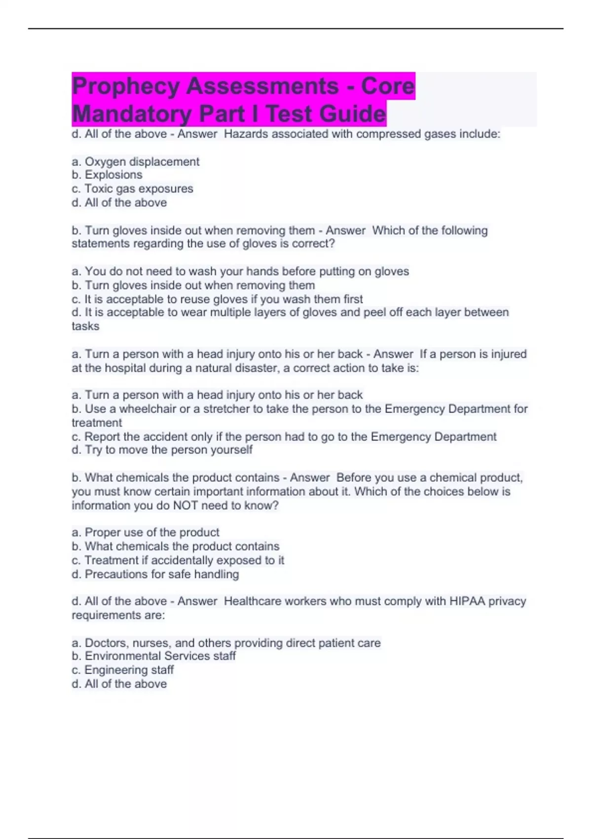 Prophecy Assessments - Core Mandatory Part I Test Guide - Prophecy LPN ...