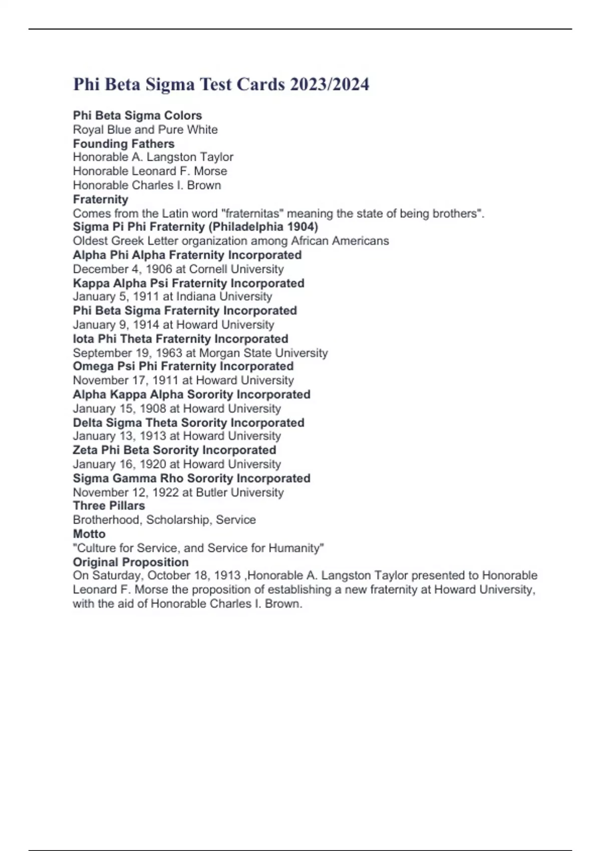 Phi Beta Sigma Test Cards 2023/2024 - Phi Beta Sigma - Stuvia US