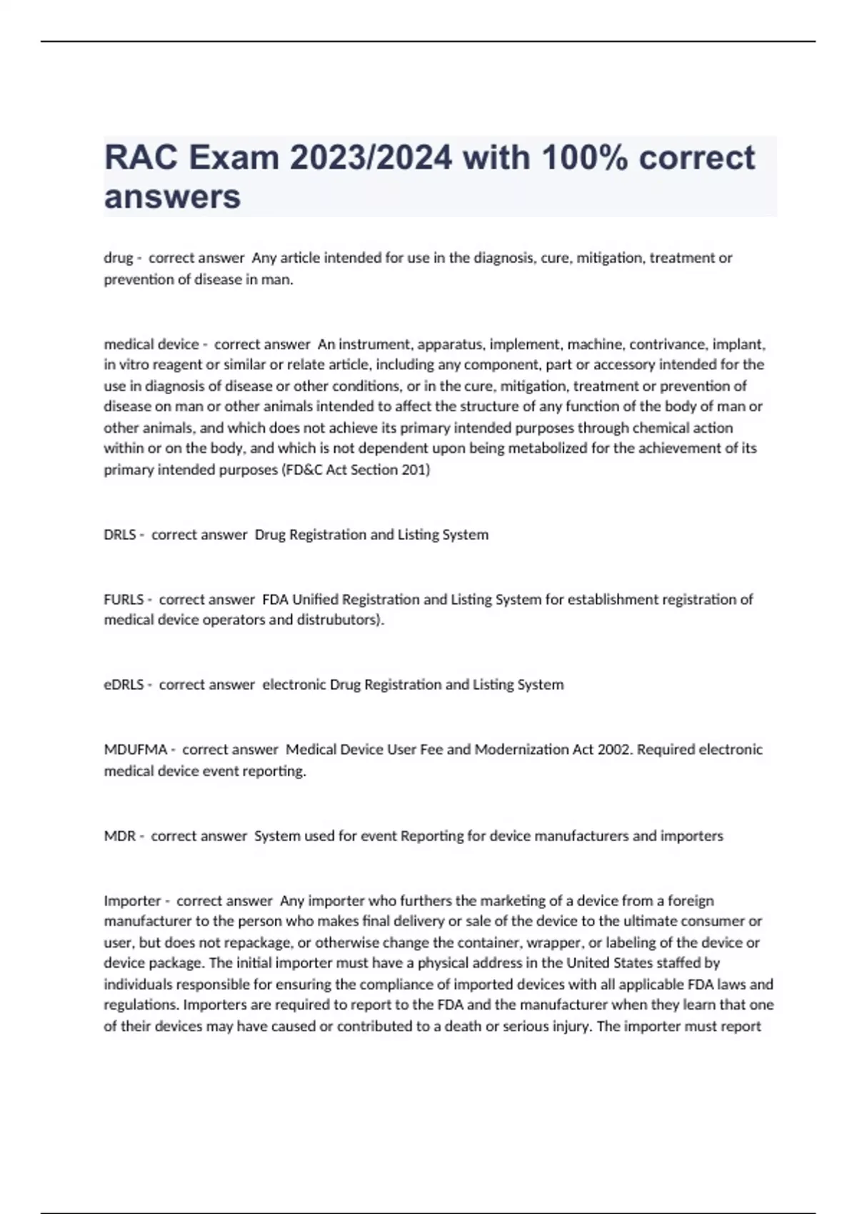 RAC Exam 2023/2024 with 100% correct answers - RAC - Stuvia US