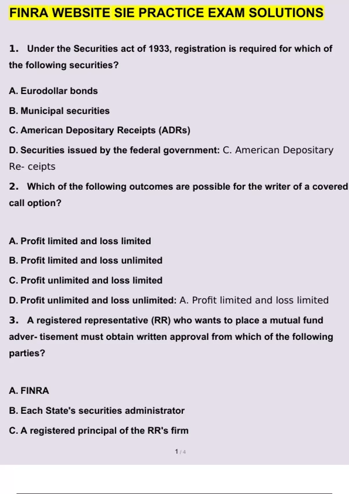 FINRA SIE EXAM COMPILATION (PACKAGE DEAL) 2023/2024 A+ VERIFIED ...