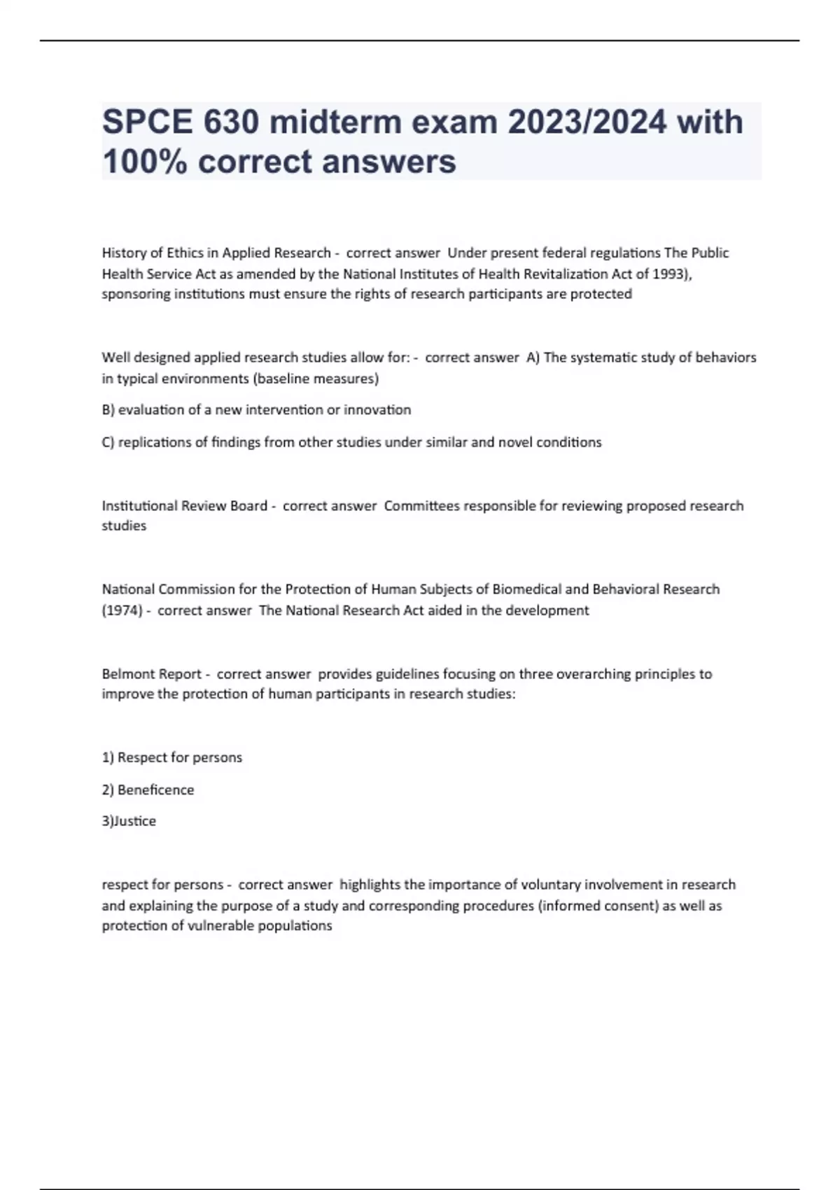 SPCE 630 midterm exam 2023/2024 with 100% correct answers - SPCE 630 ...