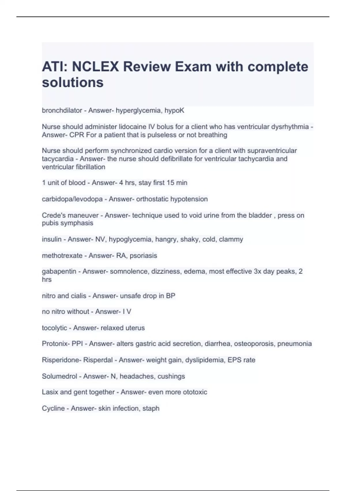 ATI NCLEX Review Exam with complete solutions - NCLEX NEXT GEN - Stuvia US