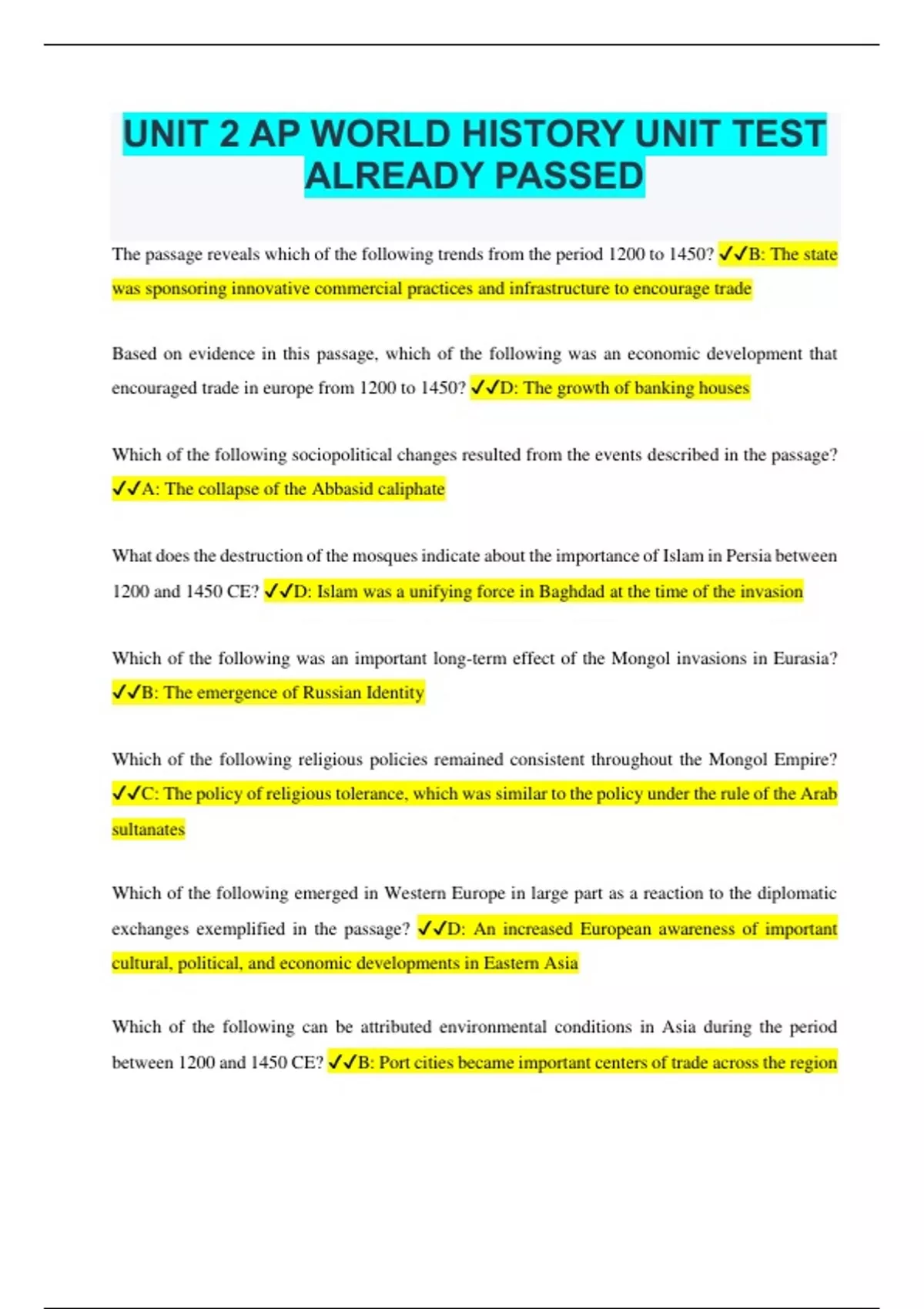 UNIT 2 AP WORLD HISTORY UNIT TEST ALREADY PASSED - AP WORLDHISTORY ...