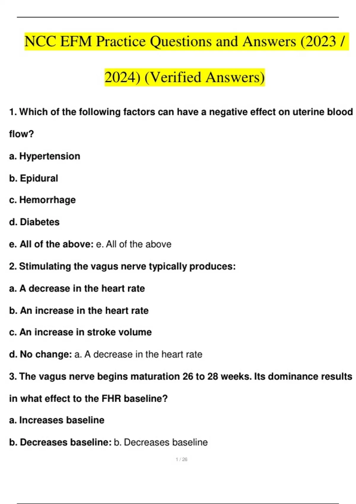 NCC EFM Practice Questions and Answers (2023 / 2024) (Verified Answers ...