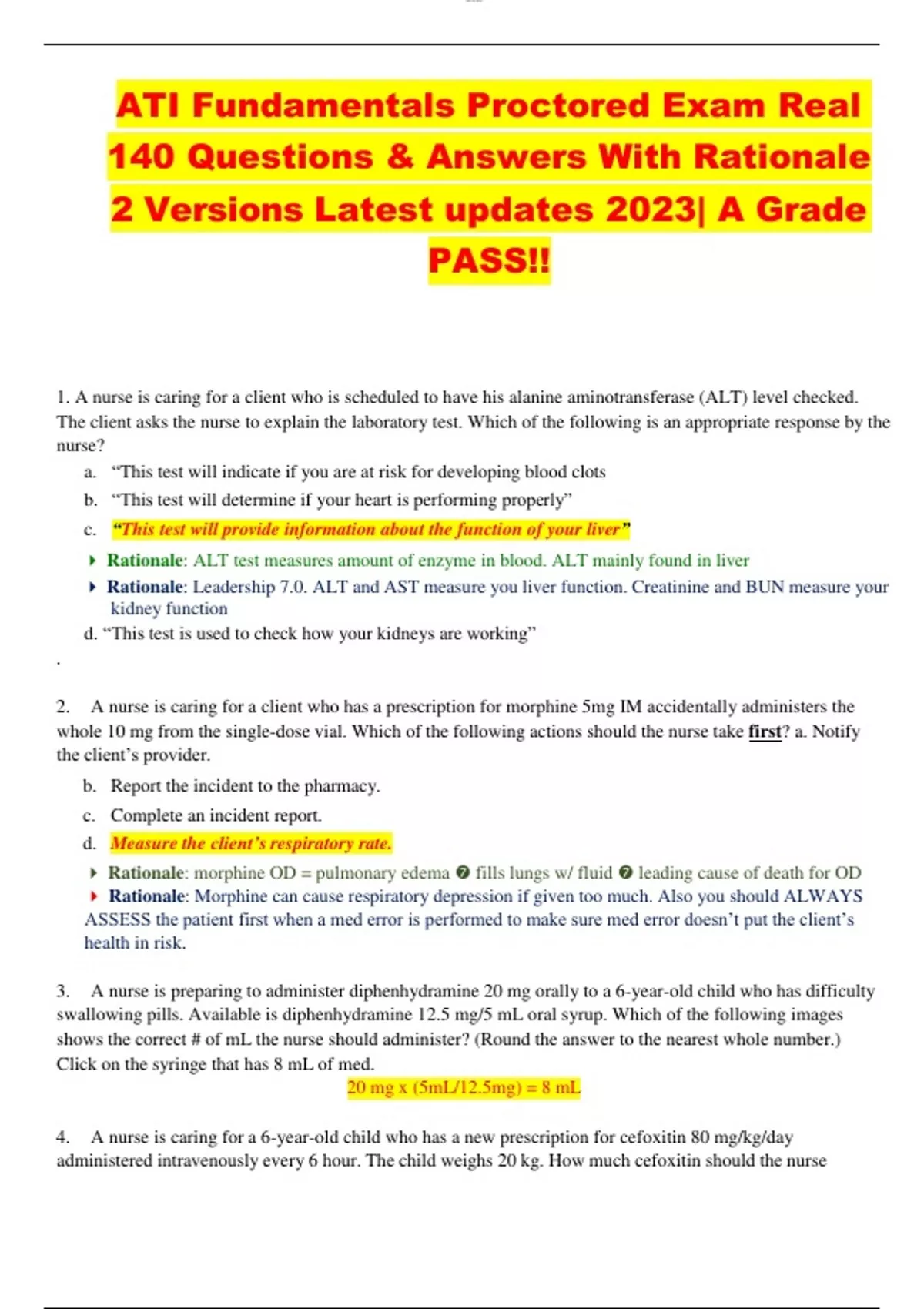 ATI Fundamentals Proctored Exam Real 140 Questions & Answers With ...