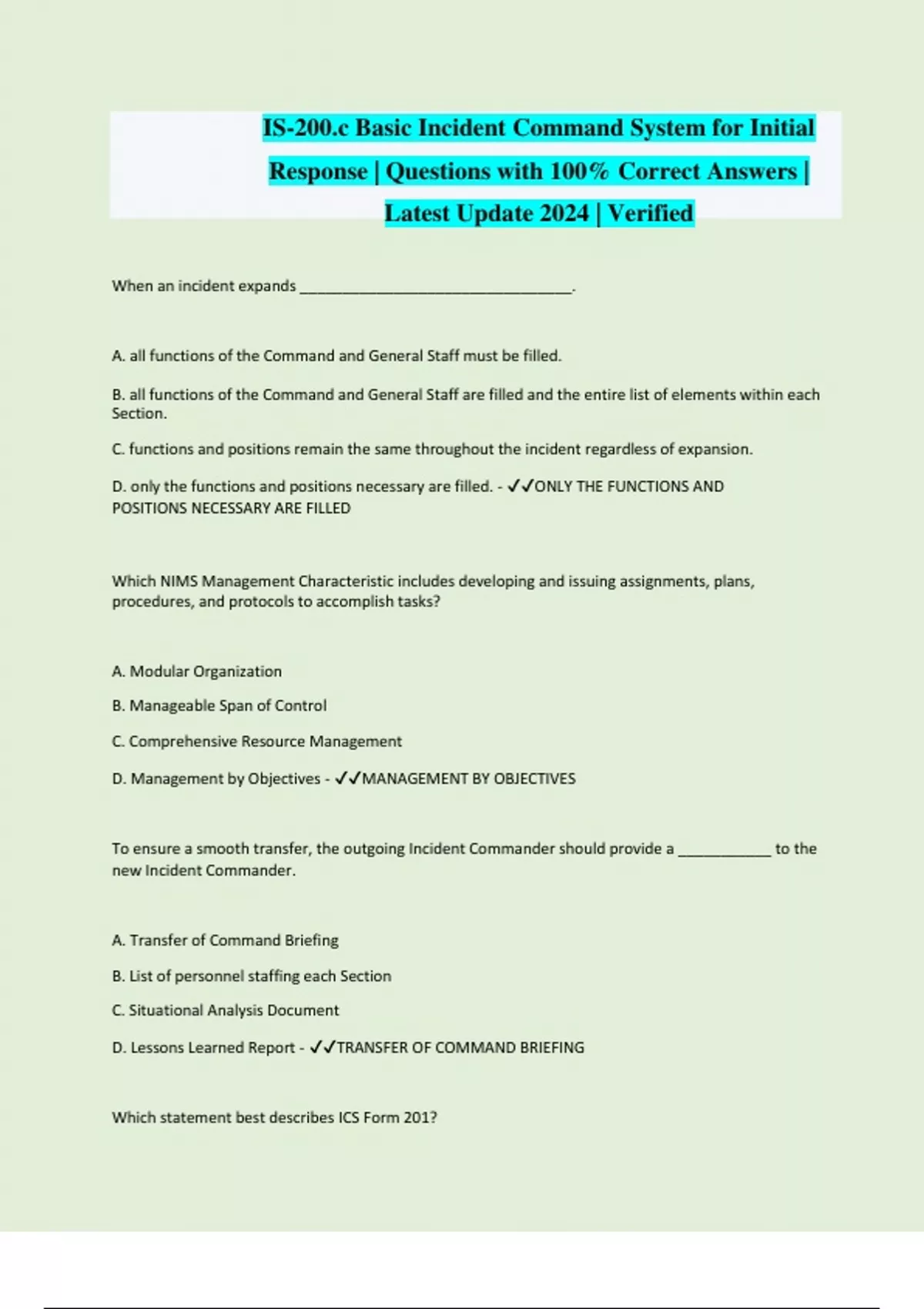 IS-200.c Basic Incident Command System for Initial Response | Questions ...