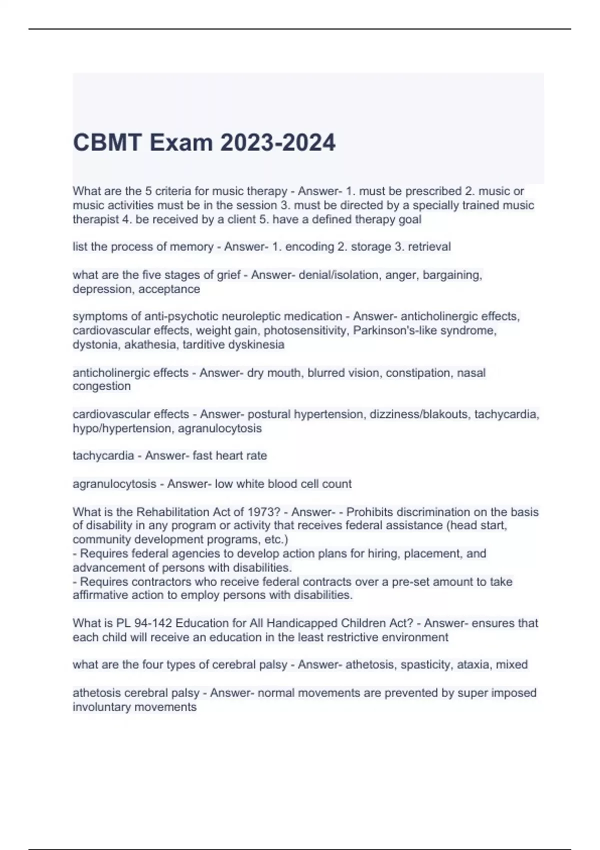 CBMT Exam Questions and Answers - CBMT - Stuvia US
