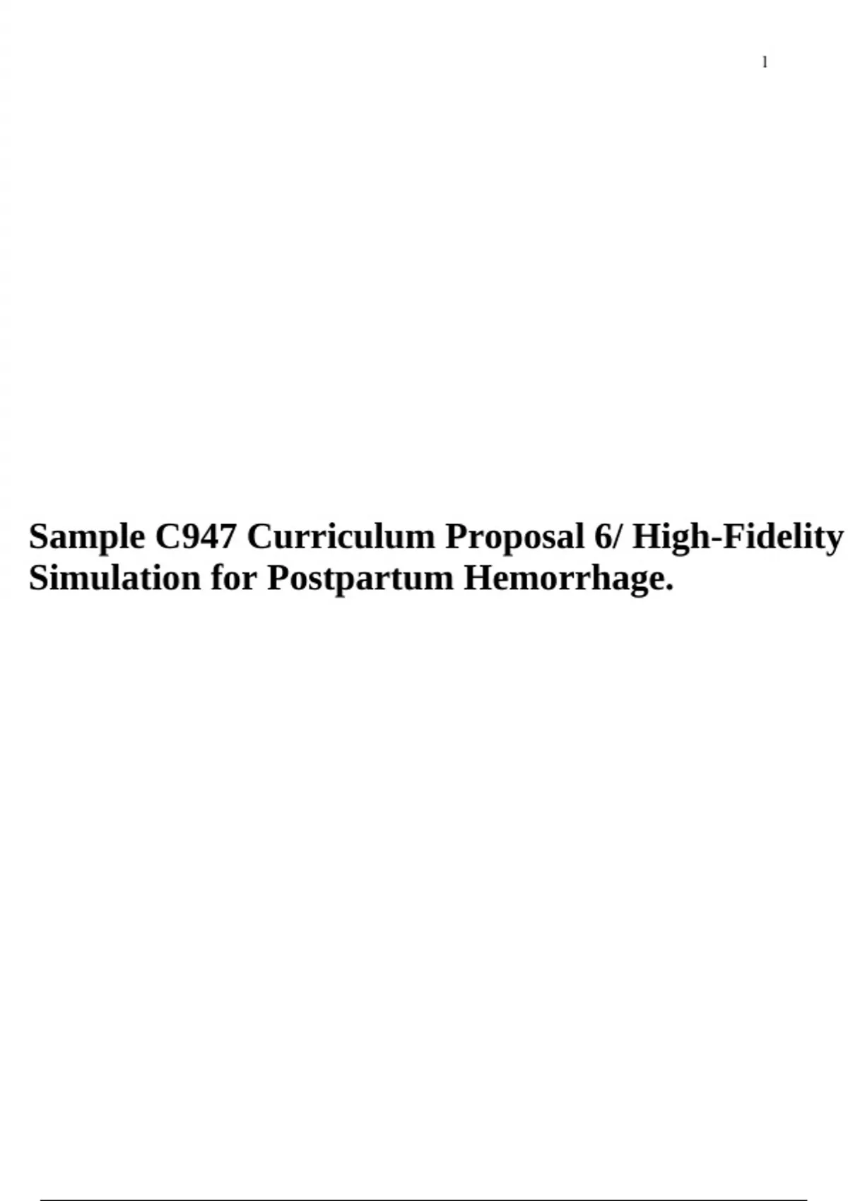 Sample C947 Curriculum Proposal 6/ High-Fidelity Simulation for ...