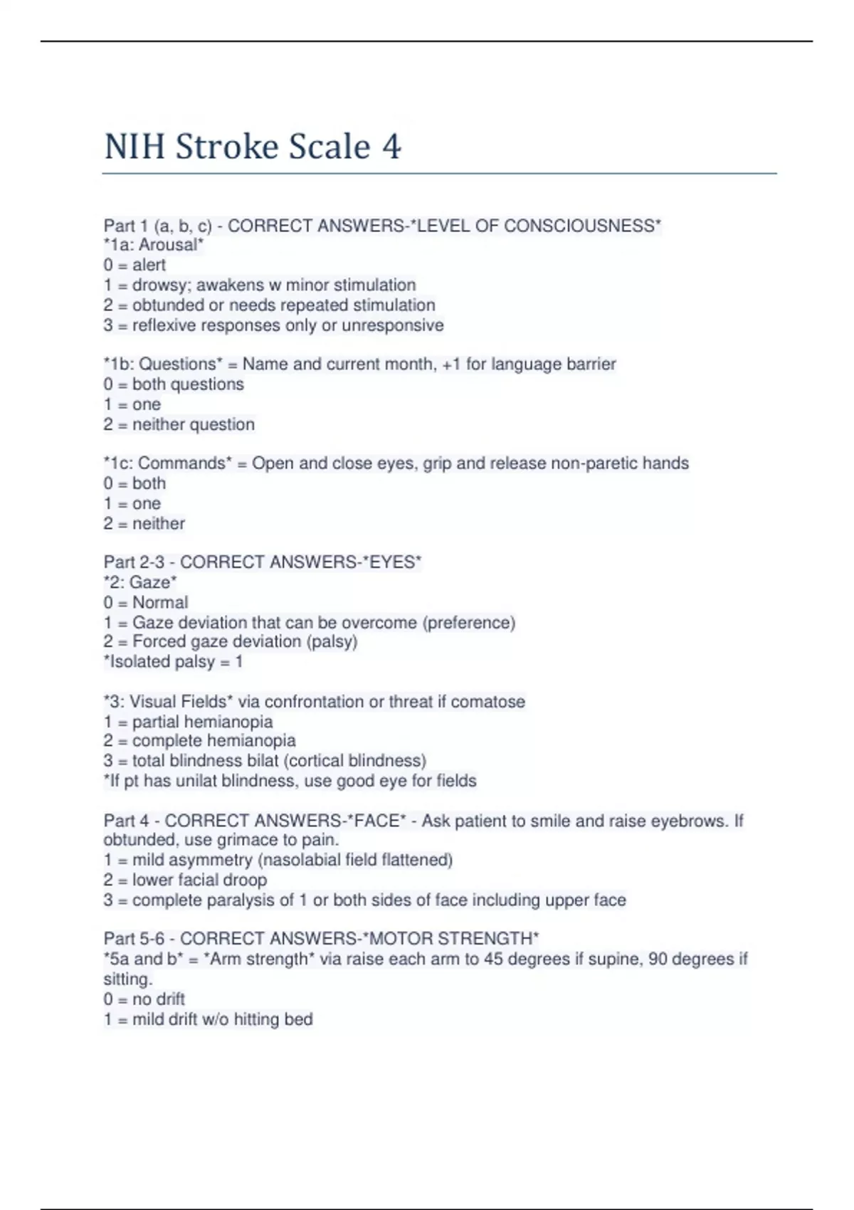 NIH Stroke Scale 4 - NIH - Stuvia US