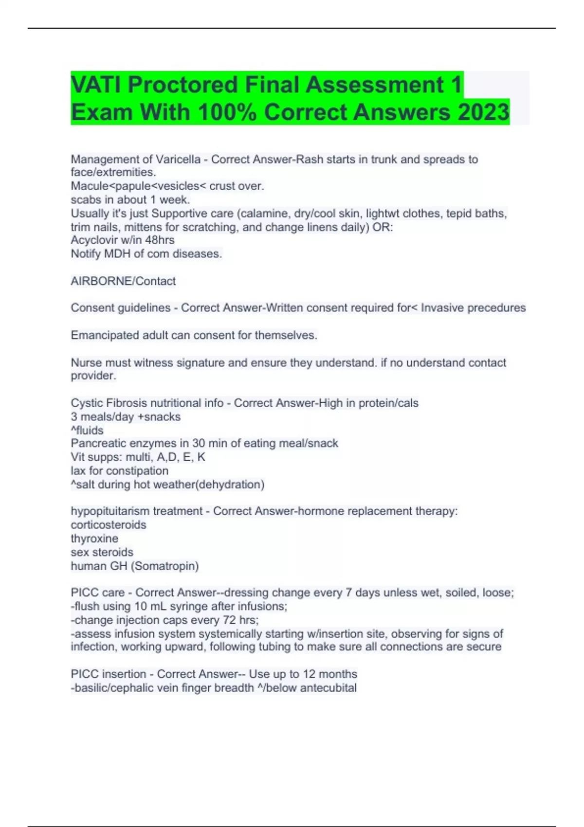 VATI Proctored Final Assessment 1 Exam With 100% Correct Answers 2023 ...