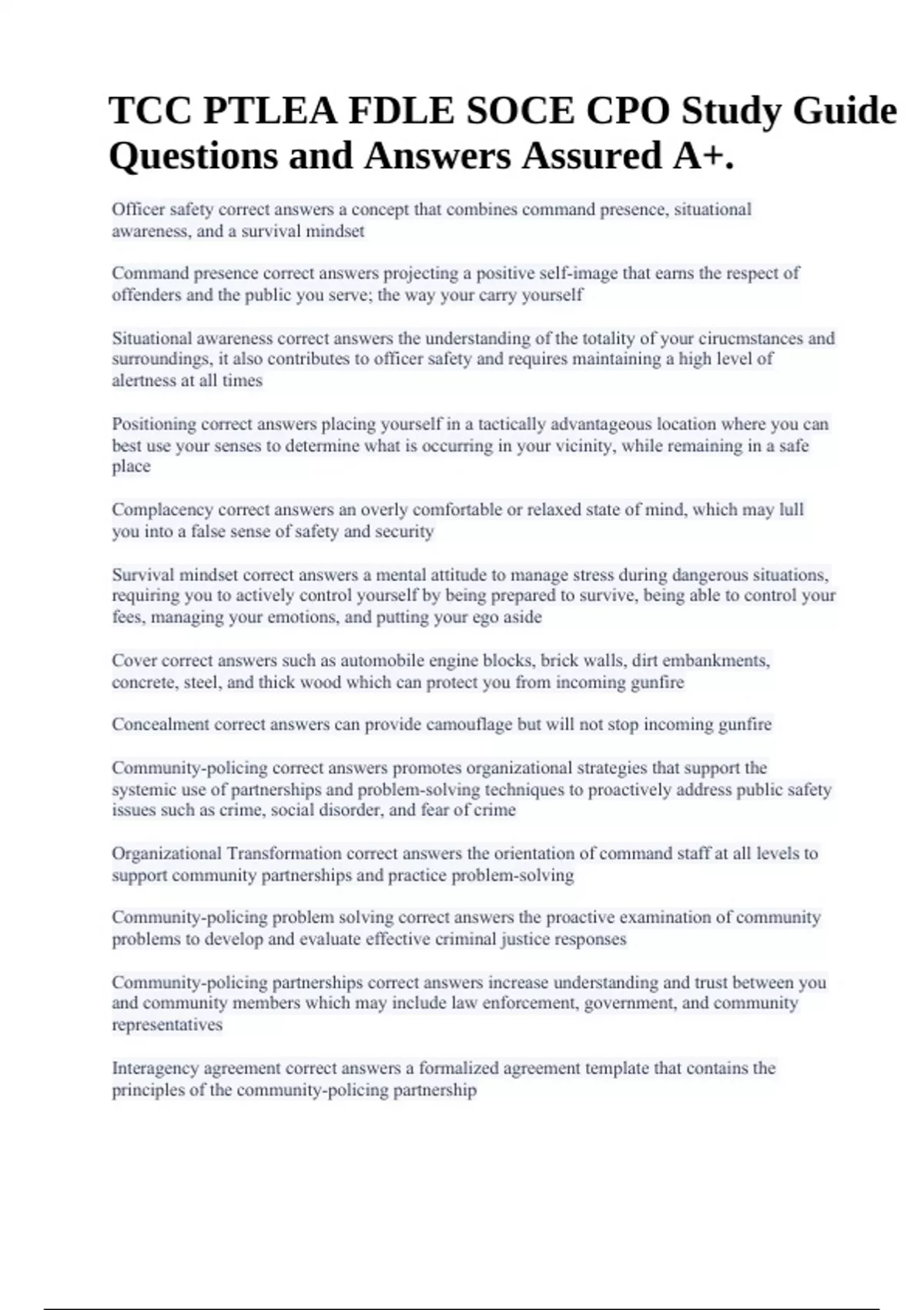 CPO Test Questions and Answers 2024 (A+ Graded 100%Verified), CPO FDLE ...