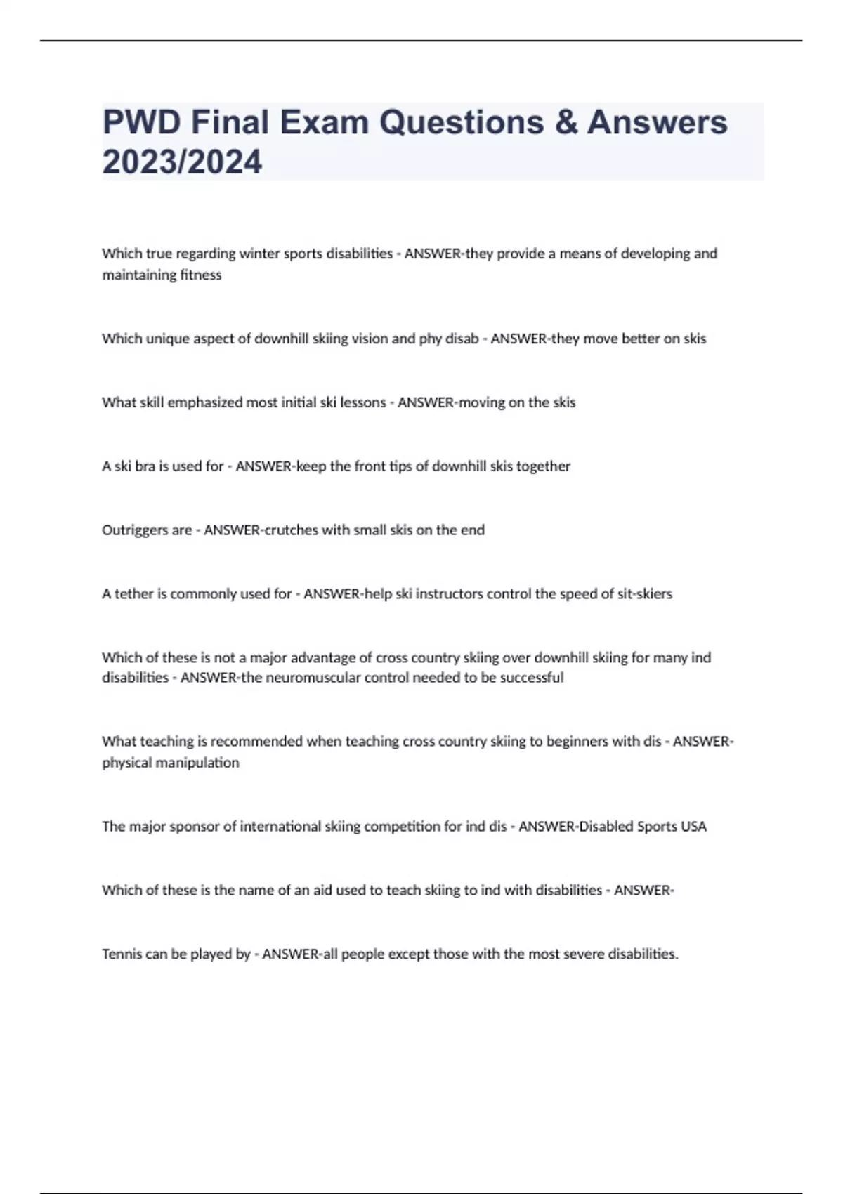 PWD Final Exam Questions & Answers 2023/2024 - PWD - Stuvia US