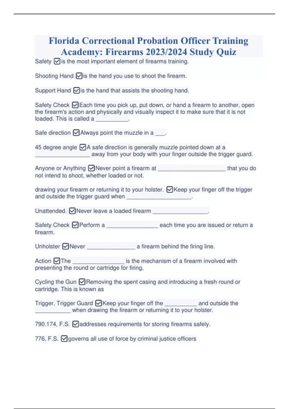 Florida Correctional Probation Officer Training Academy: Firearms 2023/ ...